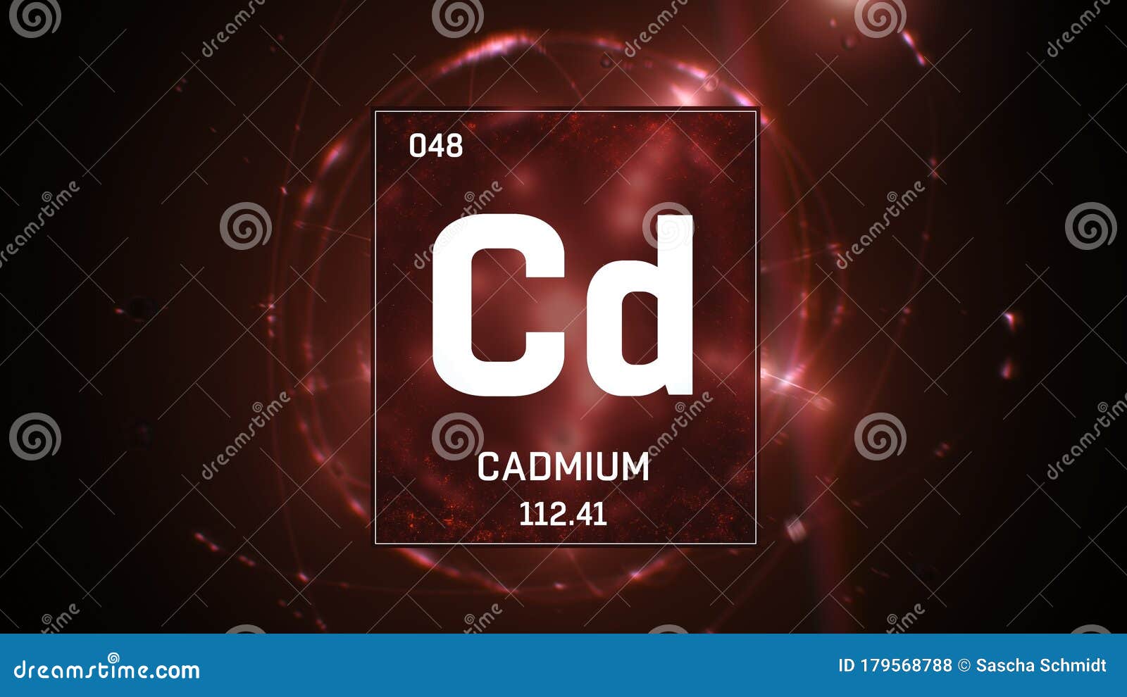 Cadmium As Element 48 of the Periodic Table 3D Illustration on Red ...