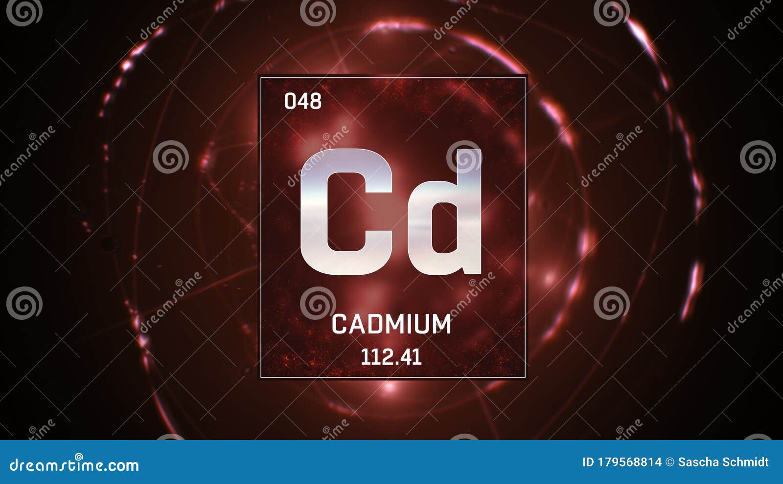 Cadmium As Element 48 of the Periodic Table 3D Illustration on Red ...