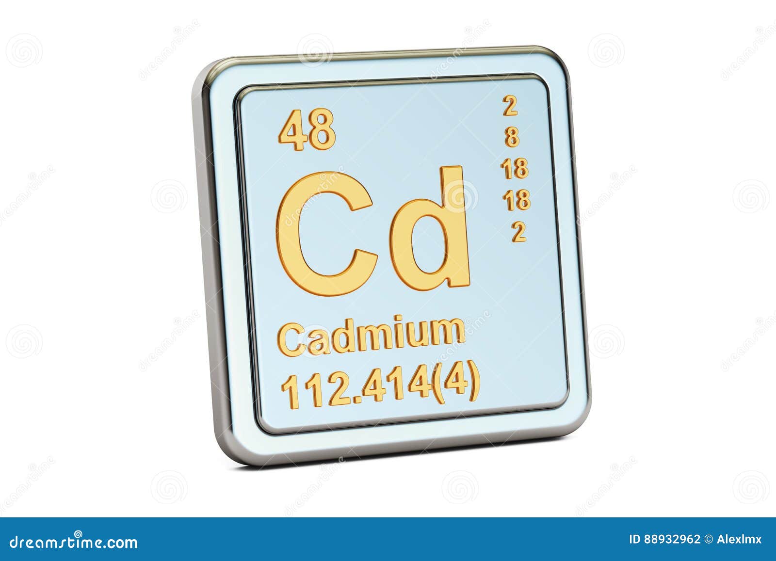 Cadmium As Element 48 Of The Periodic Table 3D Illustration On Blue ...