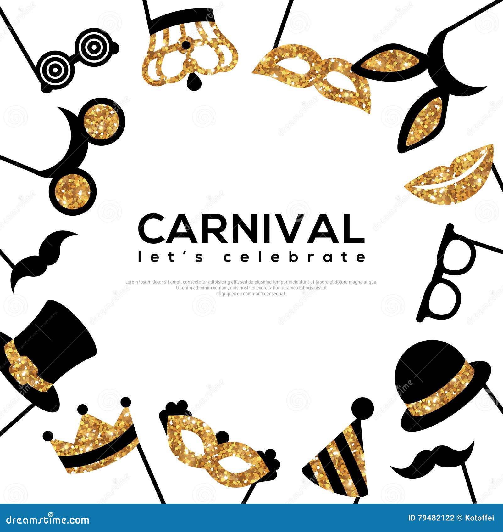 Cadre Avec Les Masques D'or De Carnaval Illustration Stock ...
