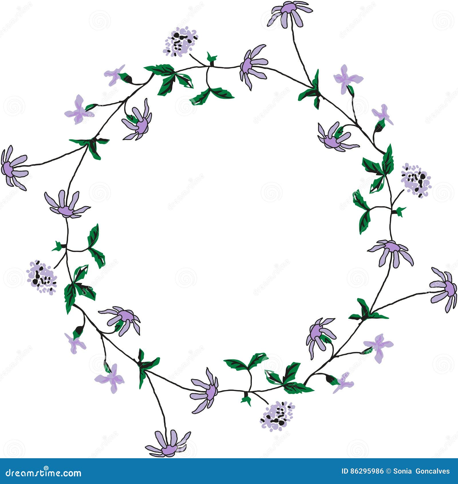 Cadre Floral Rond Avec Des Fleurs Illustration de Vecteur ...