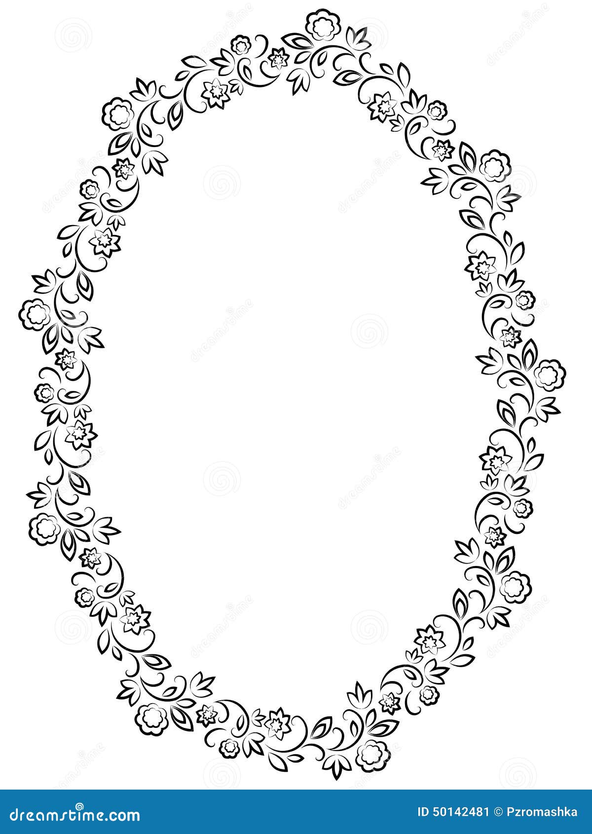 Cadre Ovale Floral De Vecteur Sur Le Fond Blanc Illustration De Vecteur