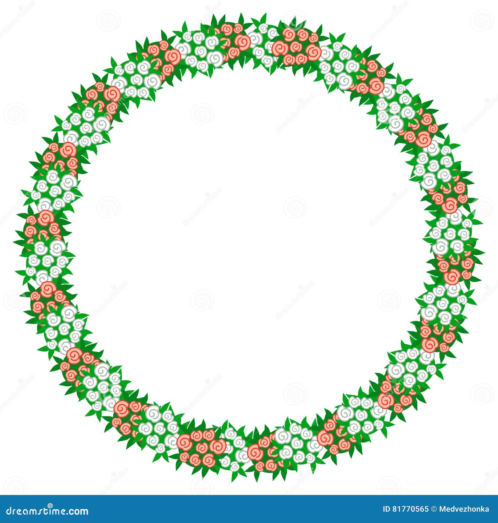 Cadre Rond Avec Des Bouquets De Roses Illustration Stock - Illustration ...