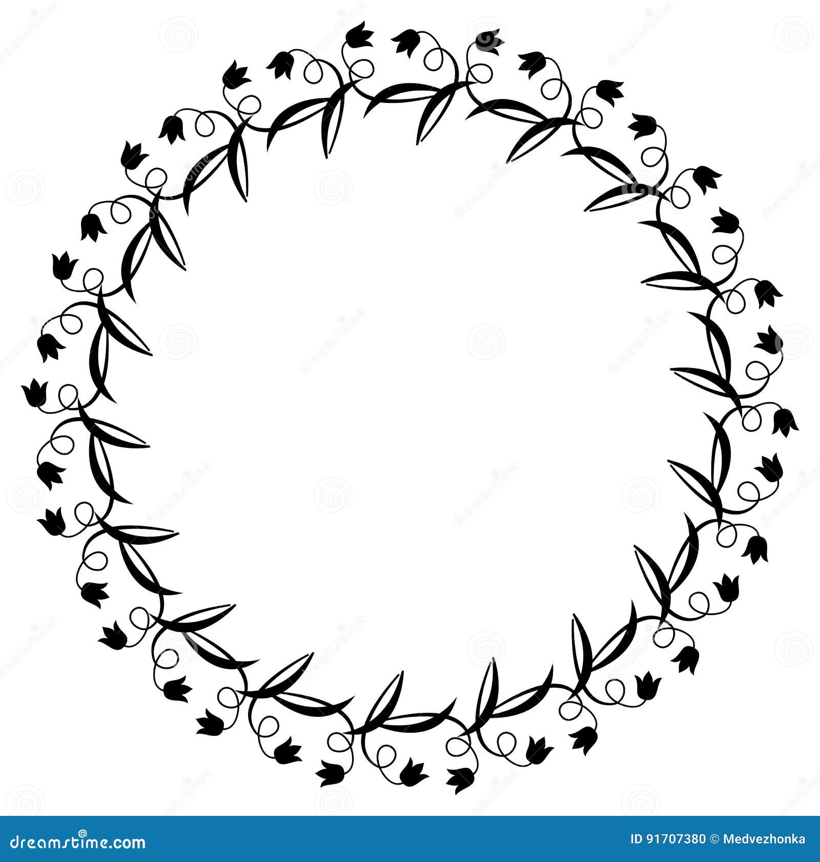 Cadre Rond Noir Et Blanc Avec Des Fleurs Illustration Stock ...