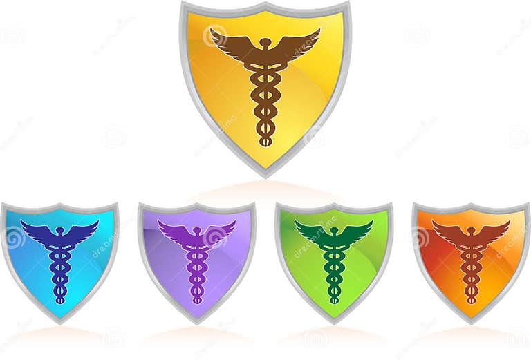 Caduceus Color Chrome Shield Set Stock Vector - Illustration of graphic ...