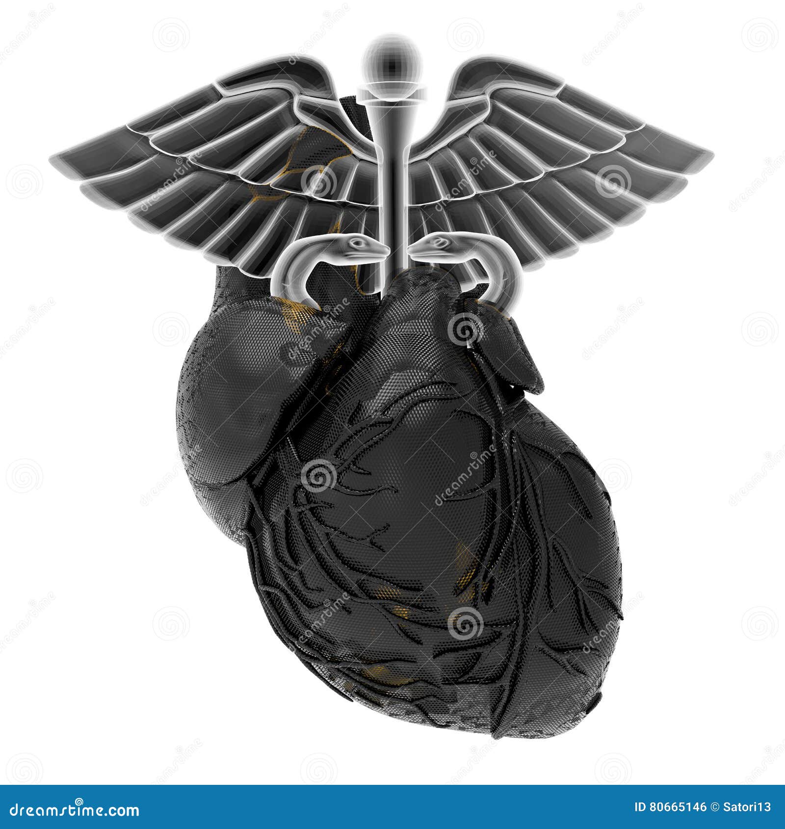 Caduceus Symbol Inside Human Heart on a White Background. 3d Rendering ...