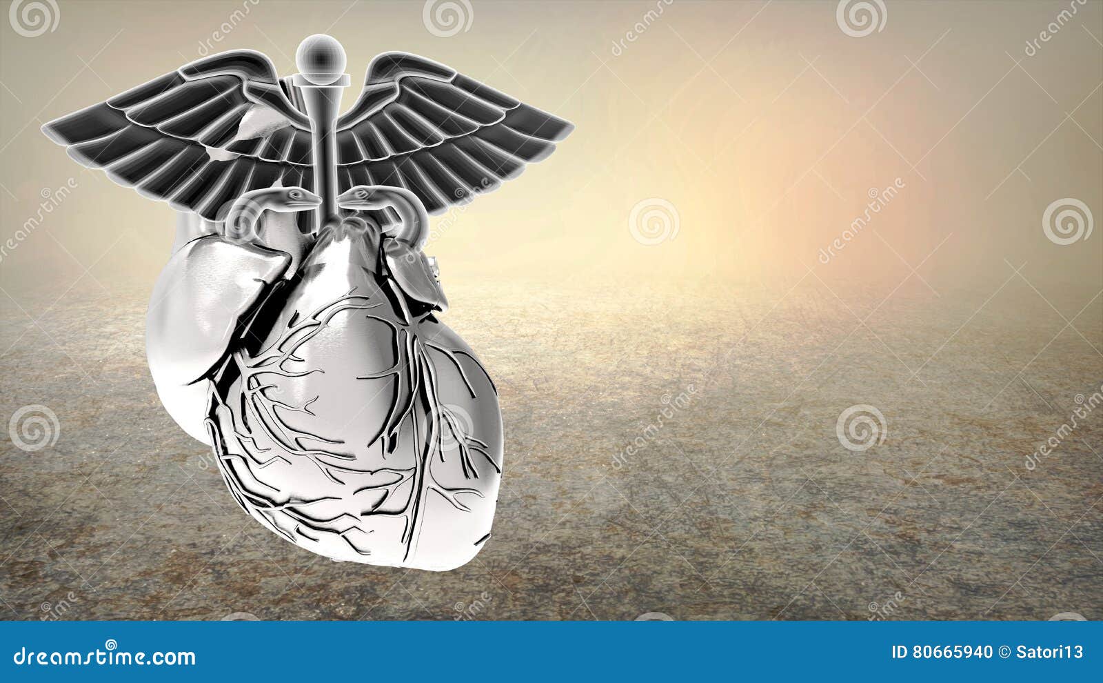 Caduceus Symbol Inside Human Heart on a White Background. 3d Rendering ...