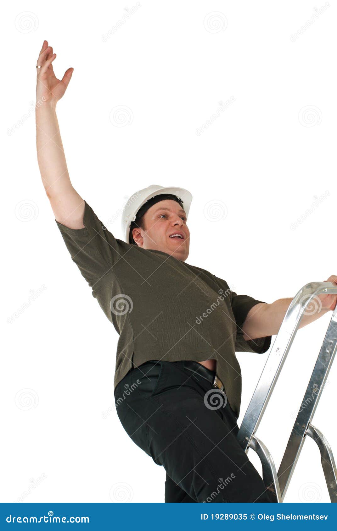 Caduta Dell'operaio Da Una Scaletta Immagine Stock - Immagine di ...