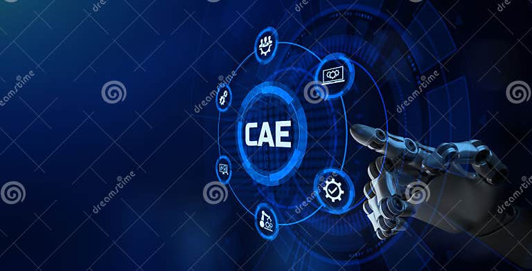 CAE Computer-aided Engineering CAD System. Technology Concept on Screen ...