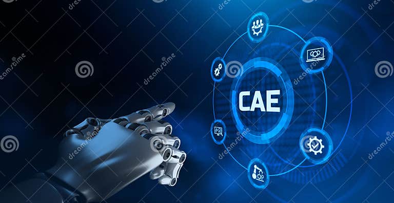 CAE Computer-aided Engineering CAD System. Technology Concept on Screen ...