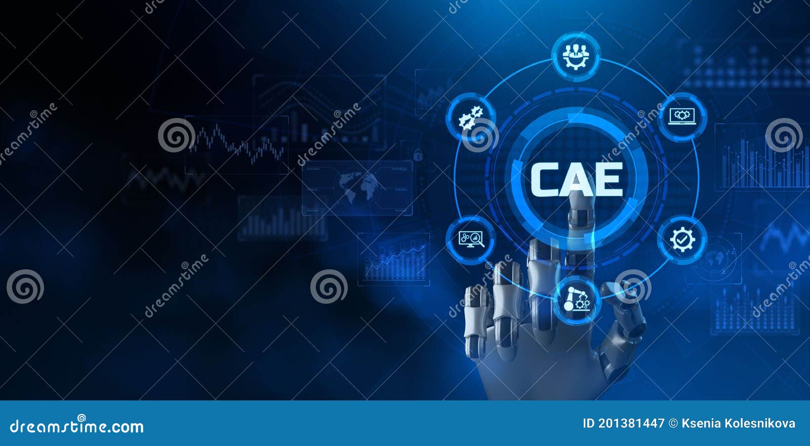 CAE Computer-aided Engineering CAD System. Technology Concept on Screen ...