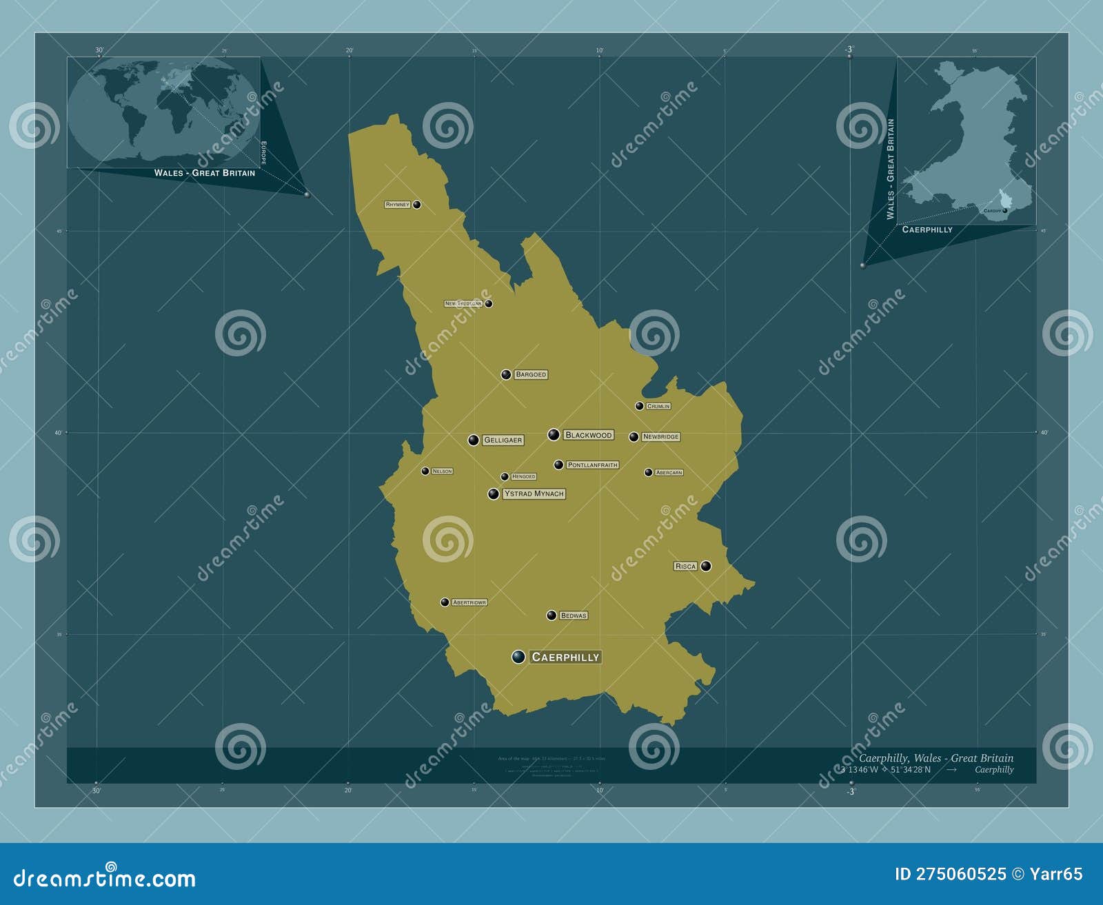 Caerphilly, Wales - Great Britain. Solid. Labelled Points of Cit Stock ...