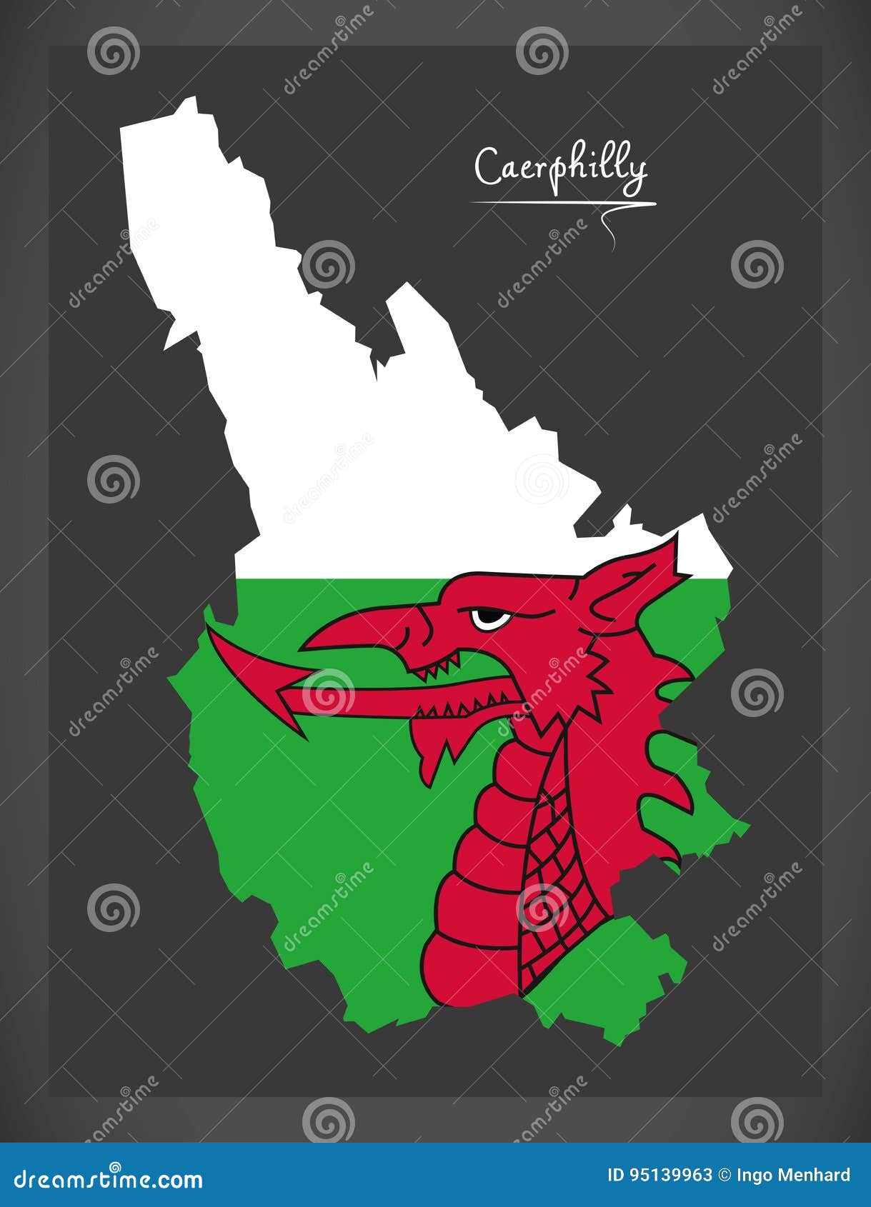 Caerphilly Wales Map with Welsh National Flag Stock Vector ...