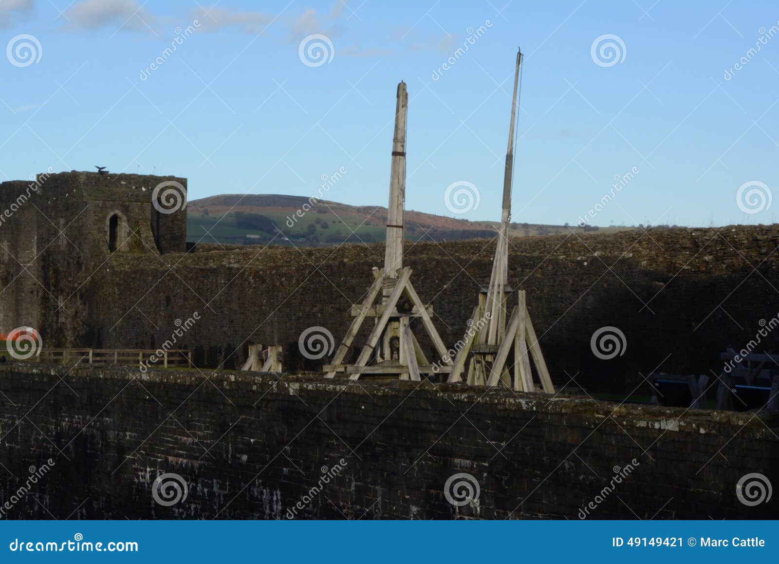 Caerpilly Castle Seige Engines Stock Image - Image of wales, bright ...