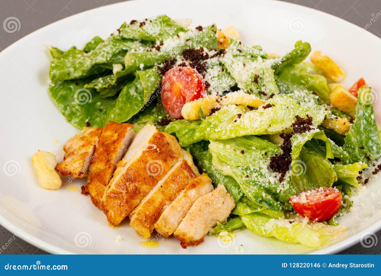 Caesar with chicken stock photo. Image of bread, meat - 128220146