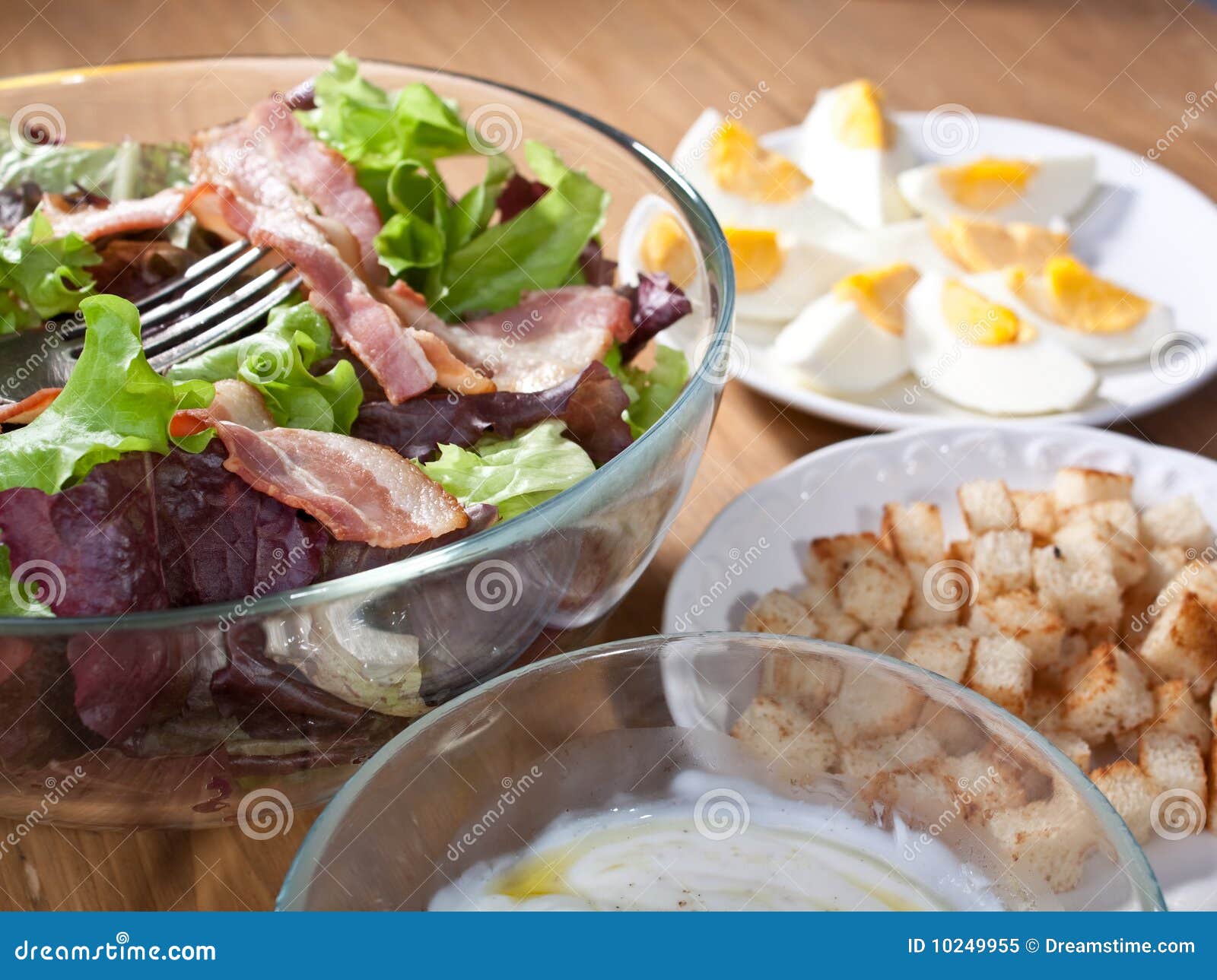 Caesar Salad with Bacon and Eggs Stock Image - Image of bread, fresh ...
