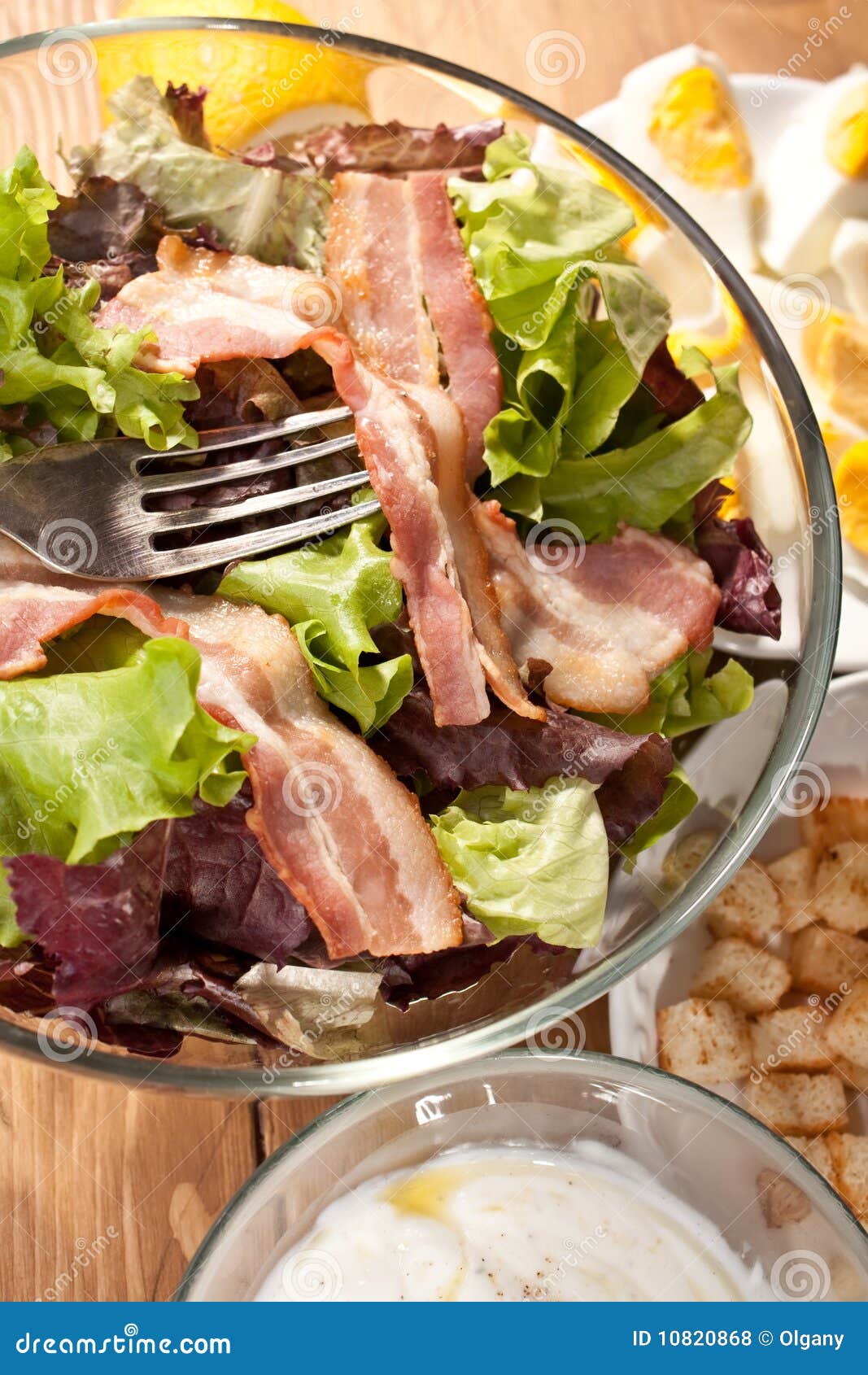 Caesar Salad with Bacon and Eggs Stock Photo - Image of closeup, boiled ...