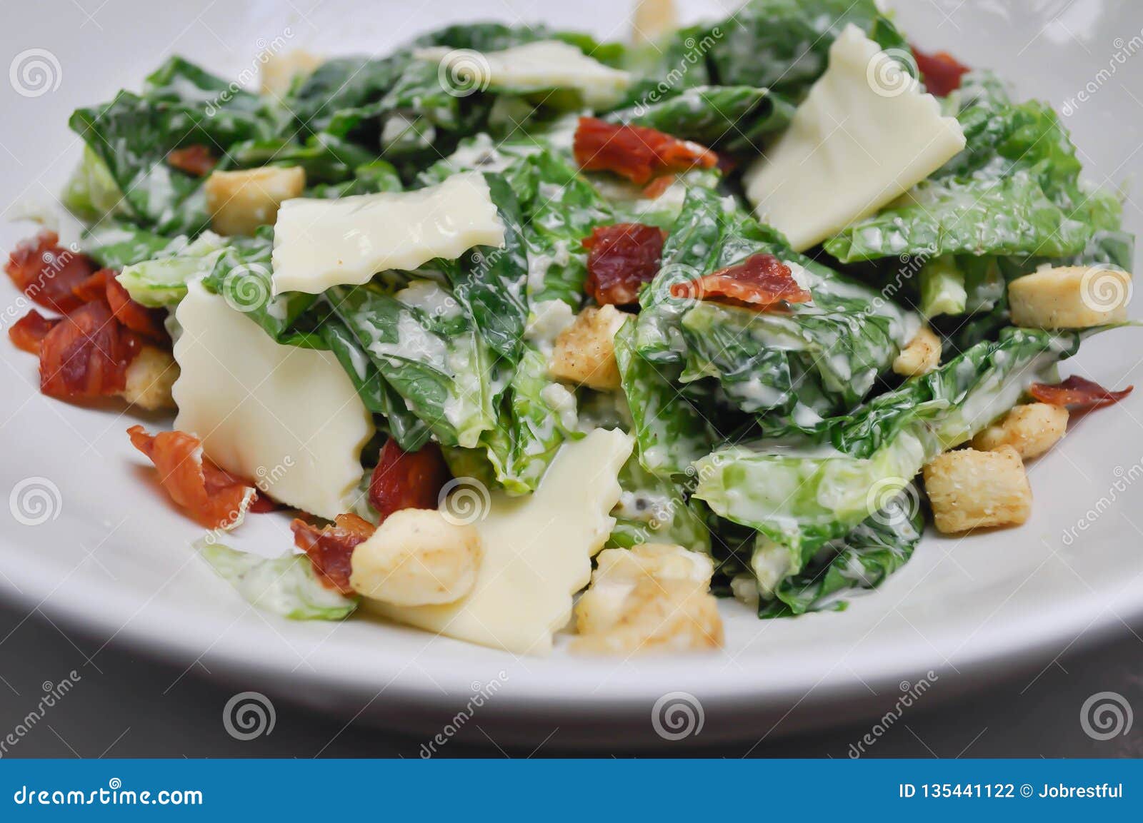 Caesar Salad with Cheese and Bacon Stock Photo - Image of dressing ...
