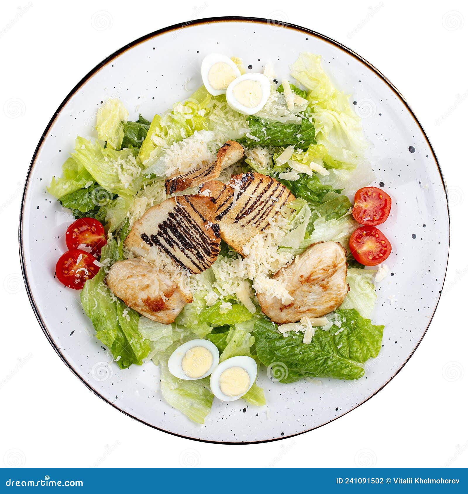 Caesar Salad with Chicken on a White Decorative Plate. a Classic Salad ...