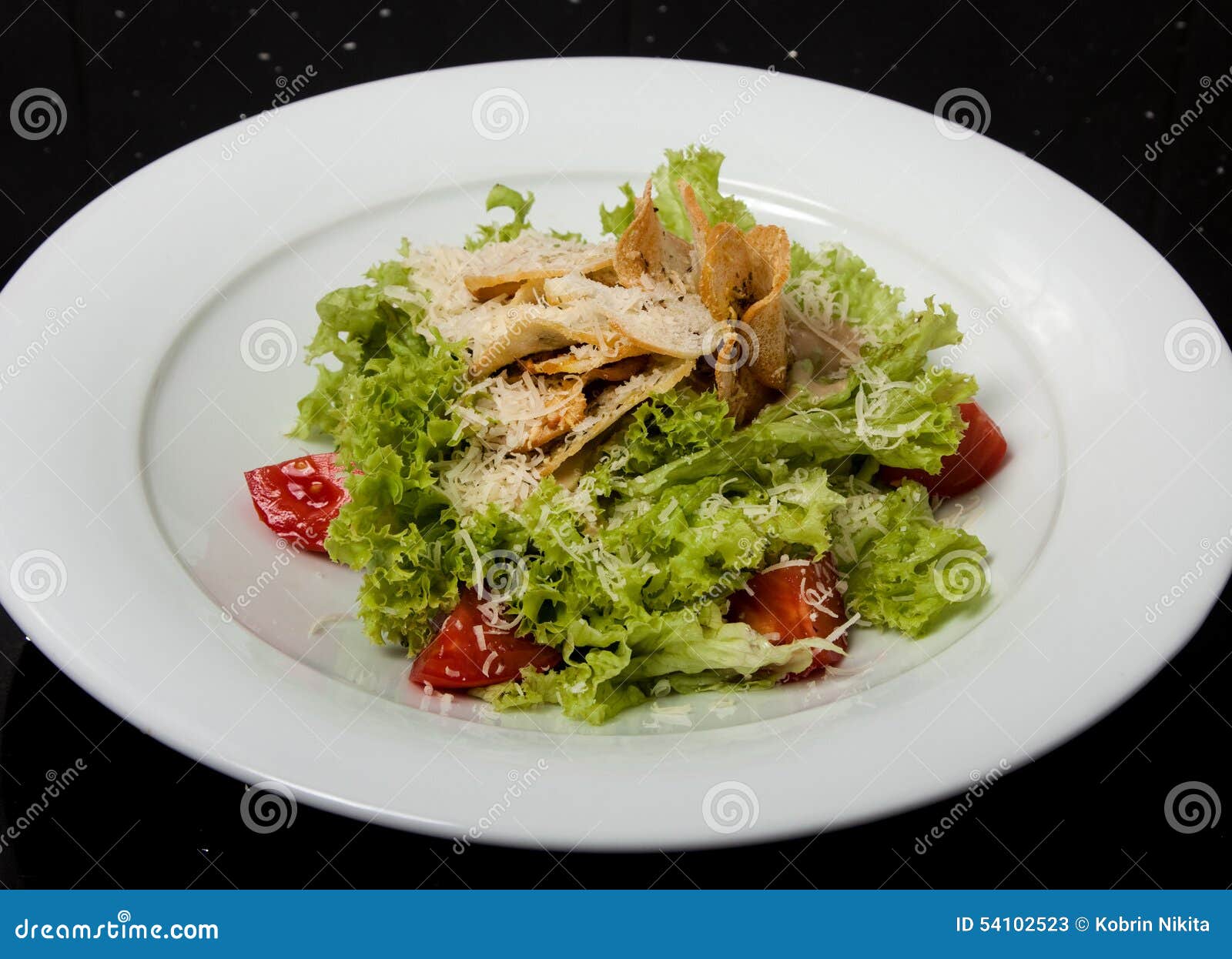 Caesar Salad Classic on a White Plate. Stock Image - Image of meat ...