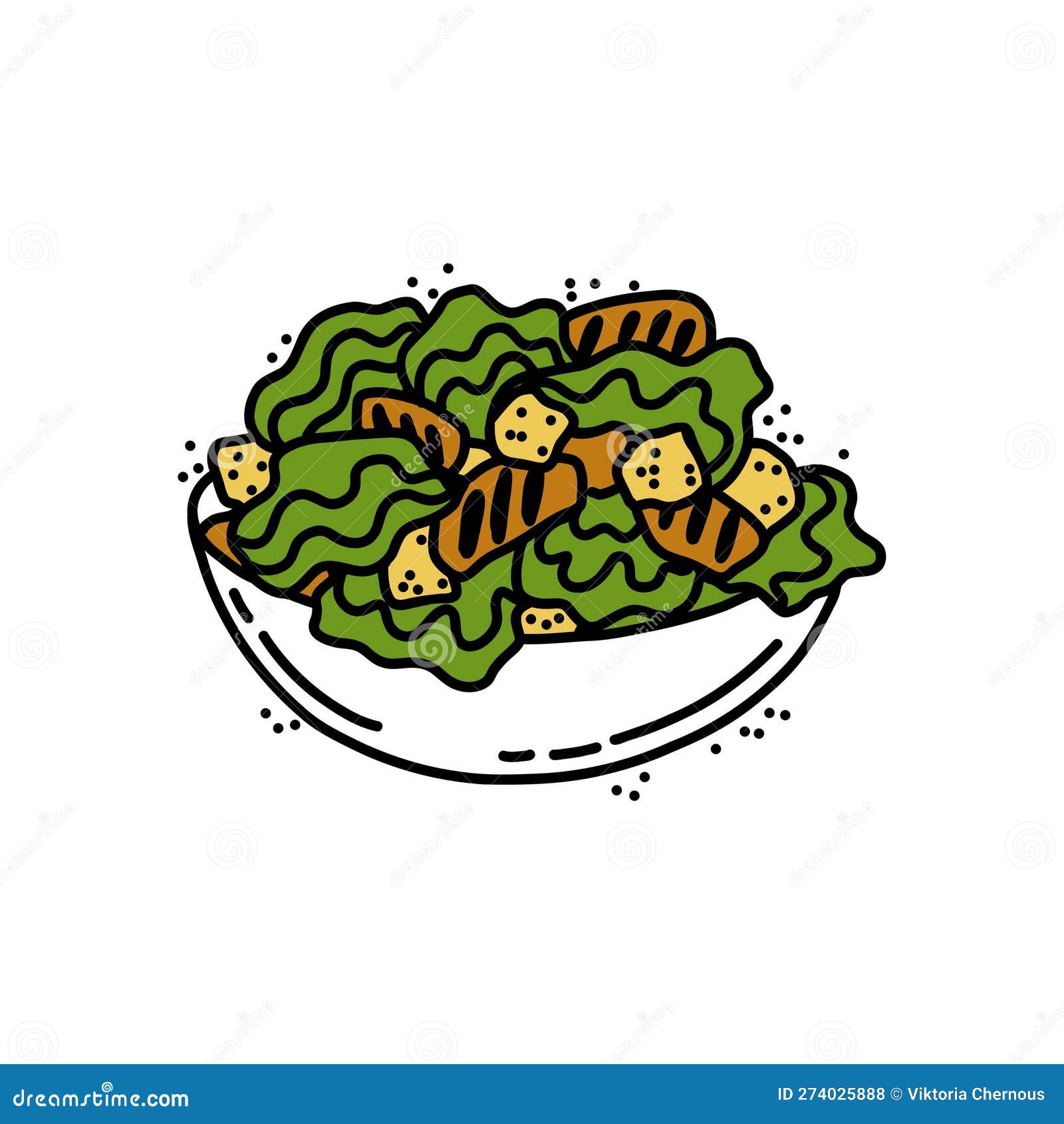 Caesar Salad Doodle Icon, Vector Color Line Illustration Stock Vector ...
