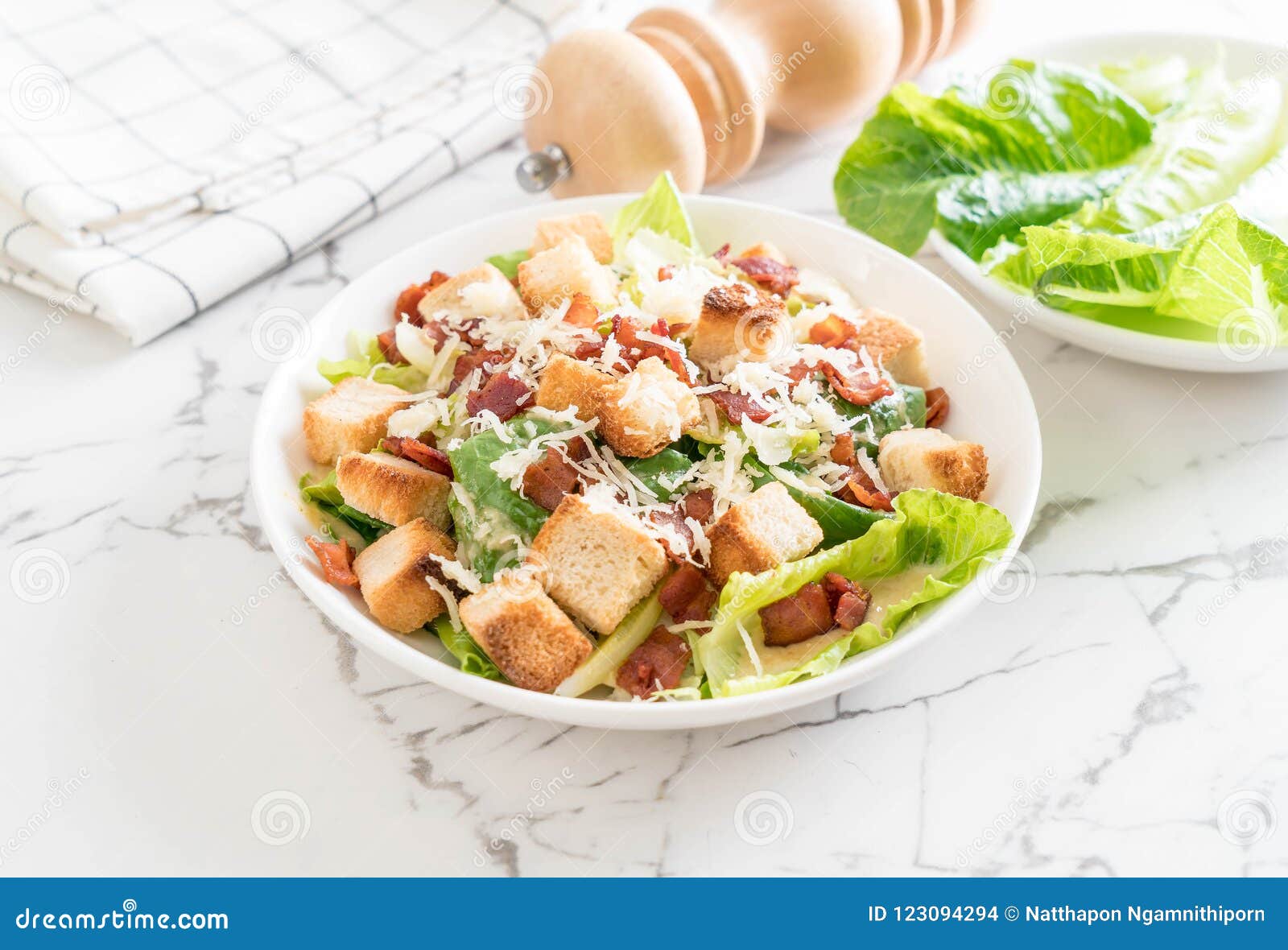 Caesar salad on table stock photo. Image of delicious - 123094294