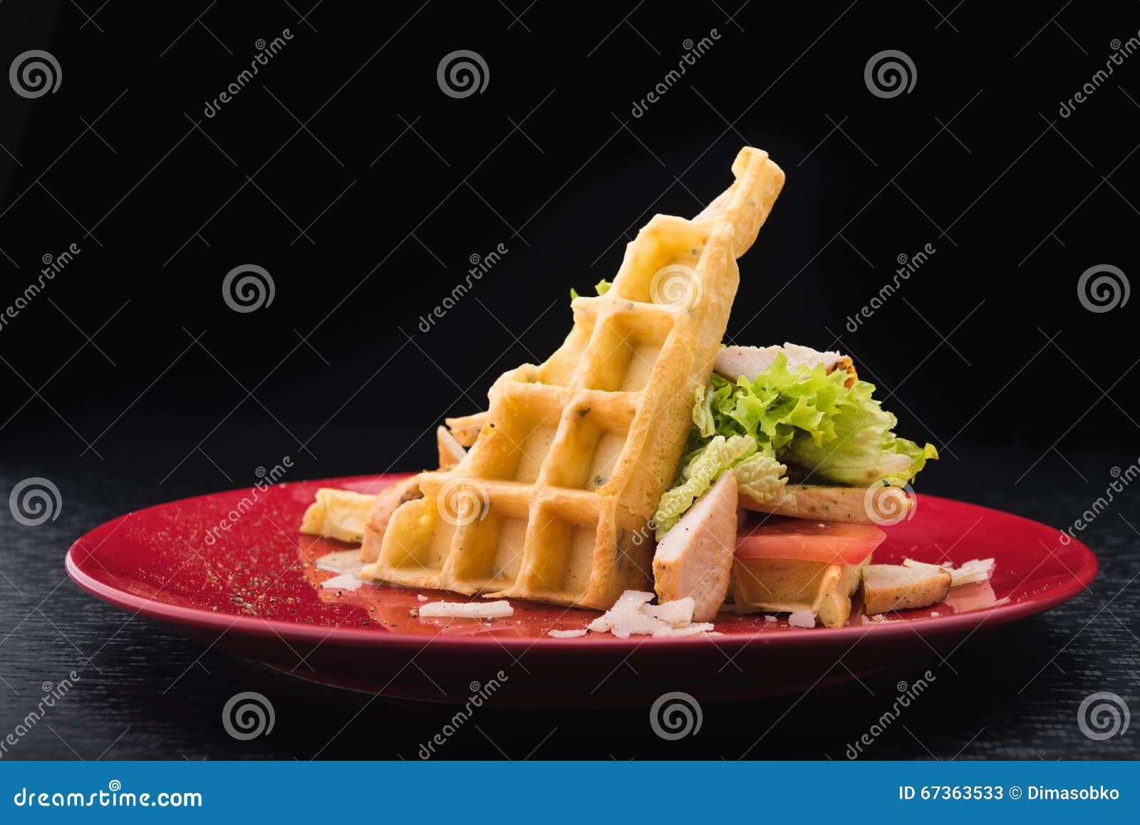 Caesar salad with waffles stock image. Image of organic - 67363533