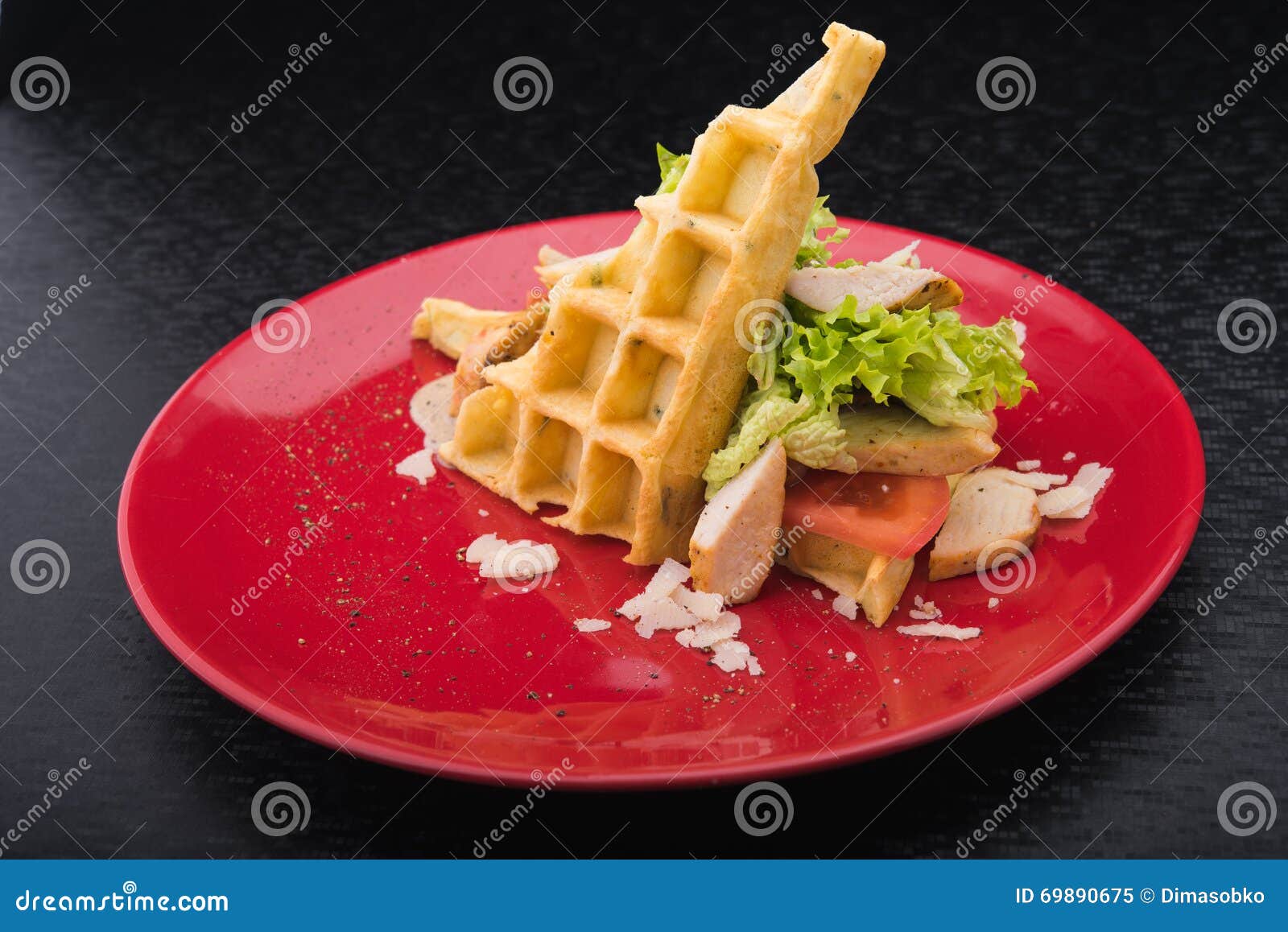 Caesar salad with waffles stock image. Image of delicious - 69890675