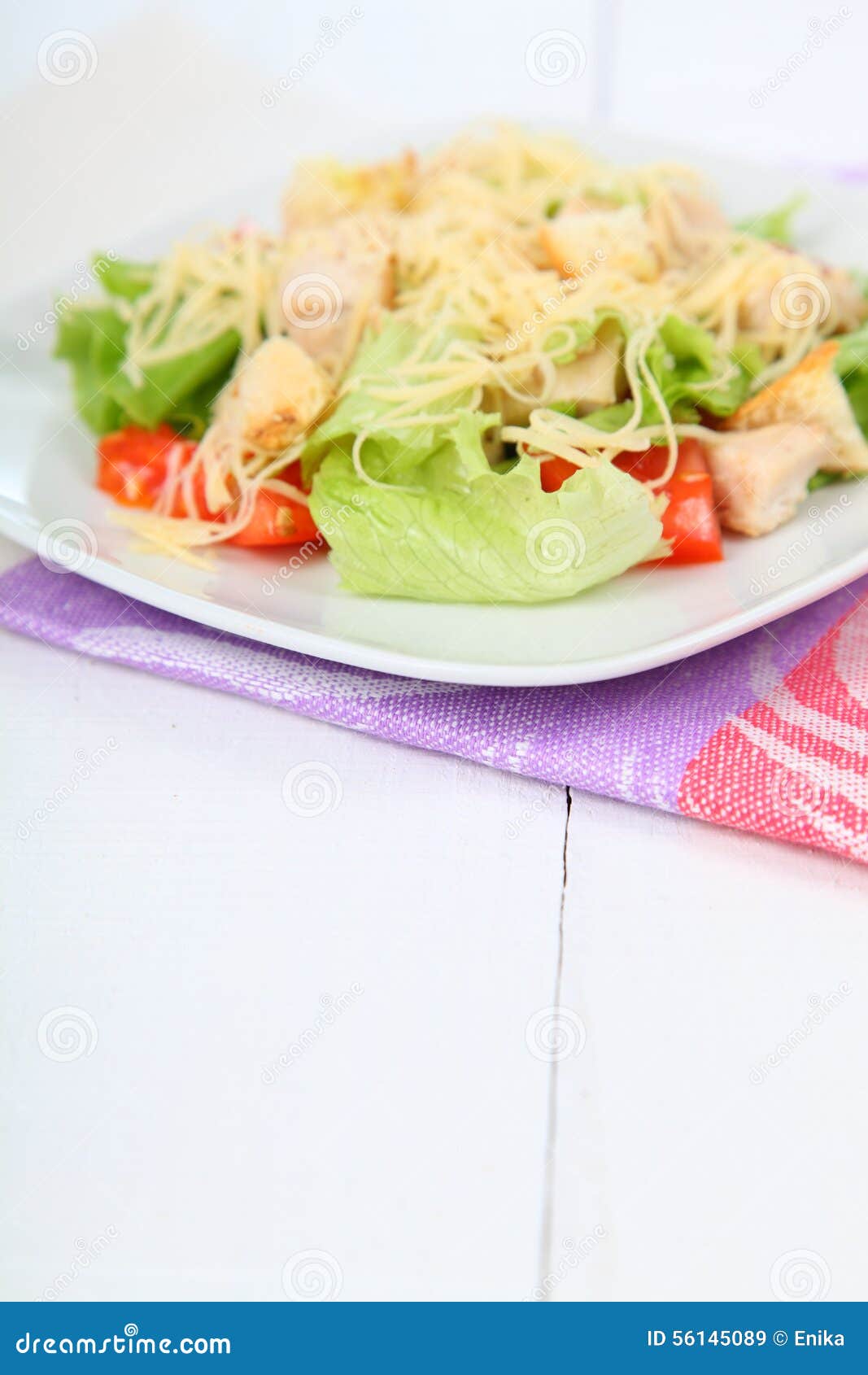 Caesar Salad in a White Plate Stock Image - Image of romaine, freshness ...