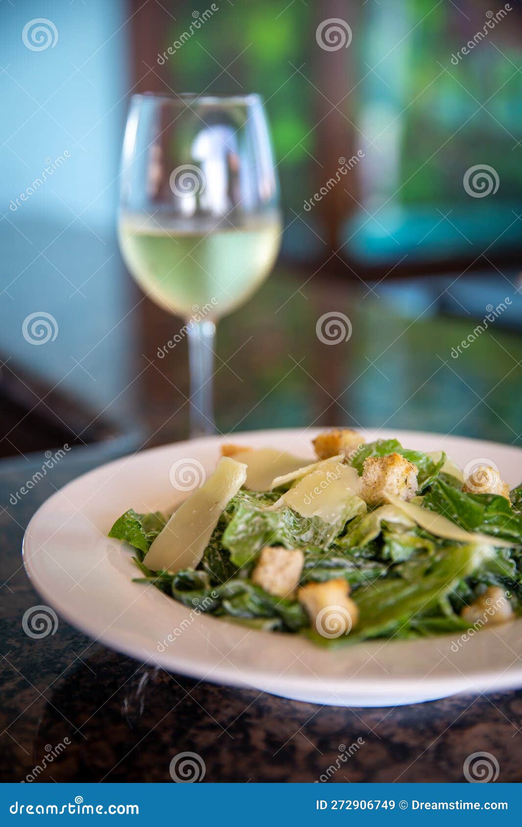 Caesar Salad and Wine stock image. Image of traditional - 272906749