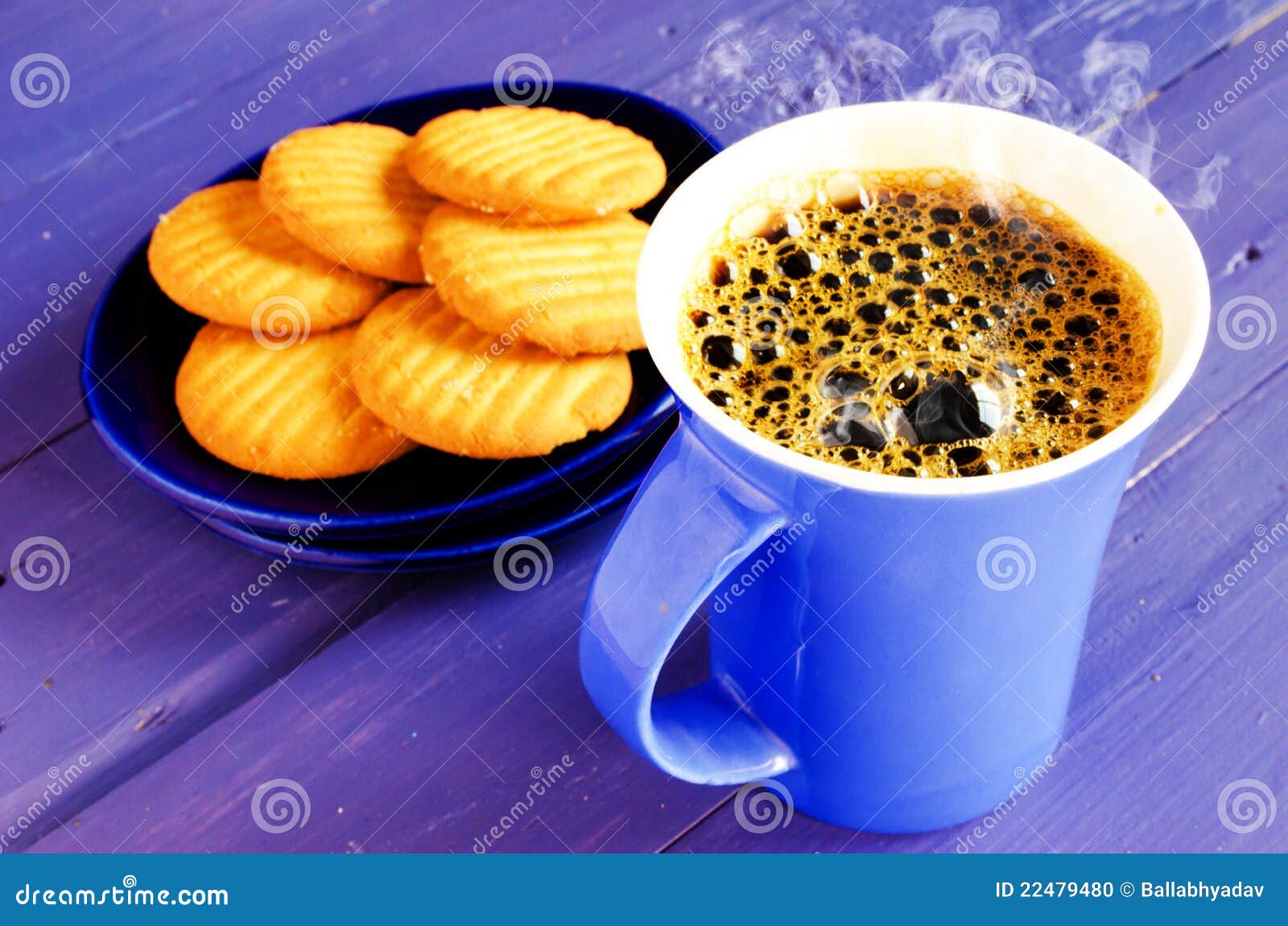 Café azul da caneca foto de stock. Imagem de breakfast - 22479480