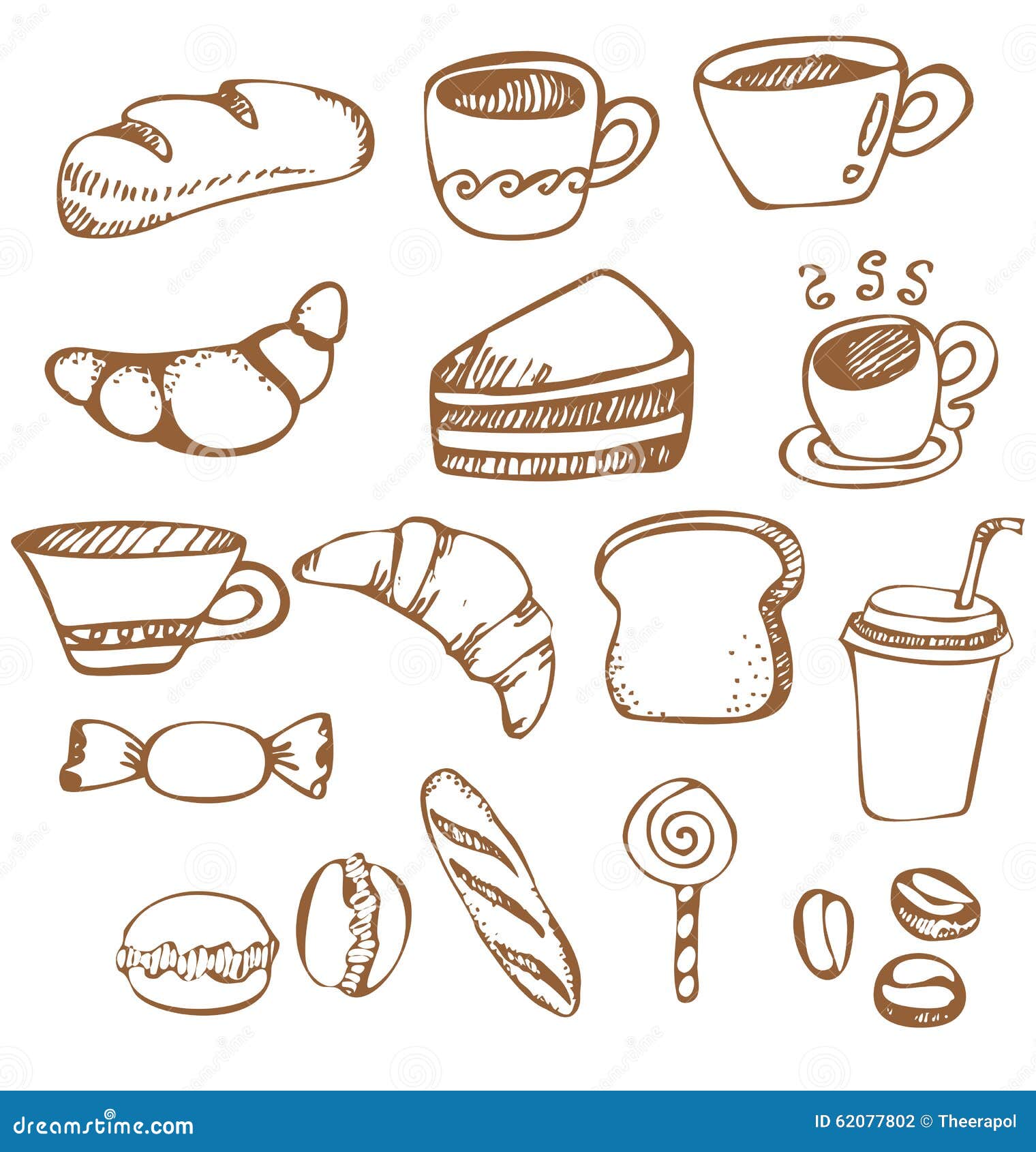 Café y pan stock de ilustración. Ilustración de etiqueta - 62077802