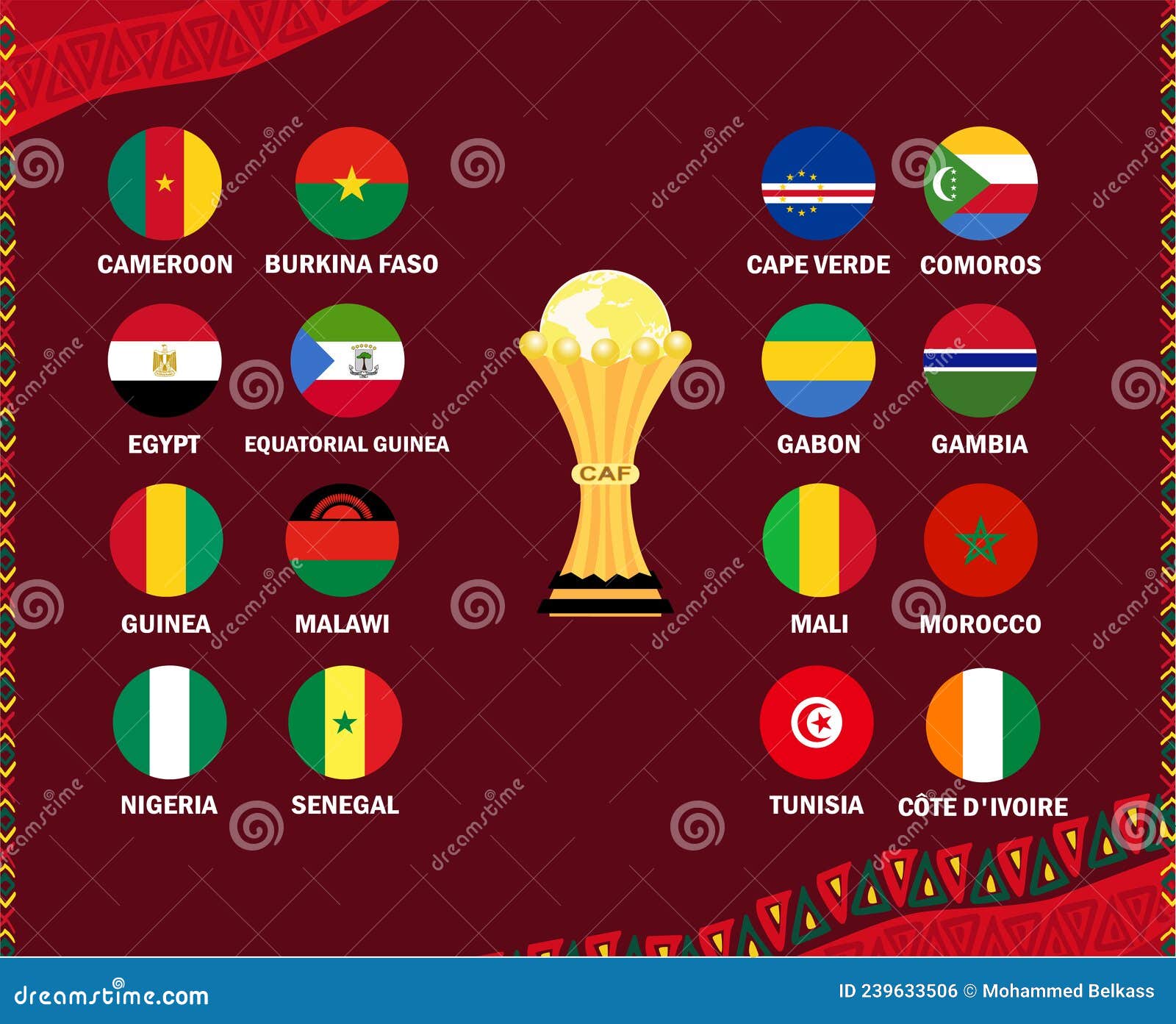 Can Cameroon 2021 Flags Circle with Names Countries Teams African Cup Trophy Stock Vector ...