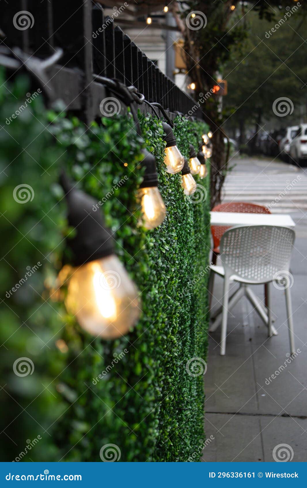 Caf in the City is Illuminated with Decorative String Lights Draped ...