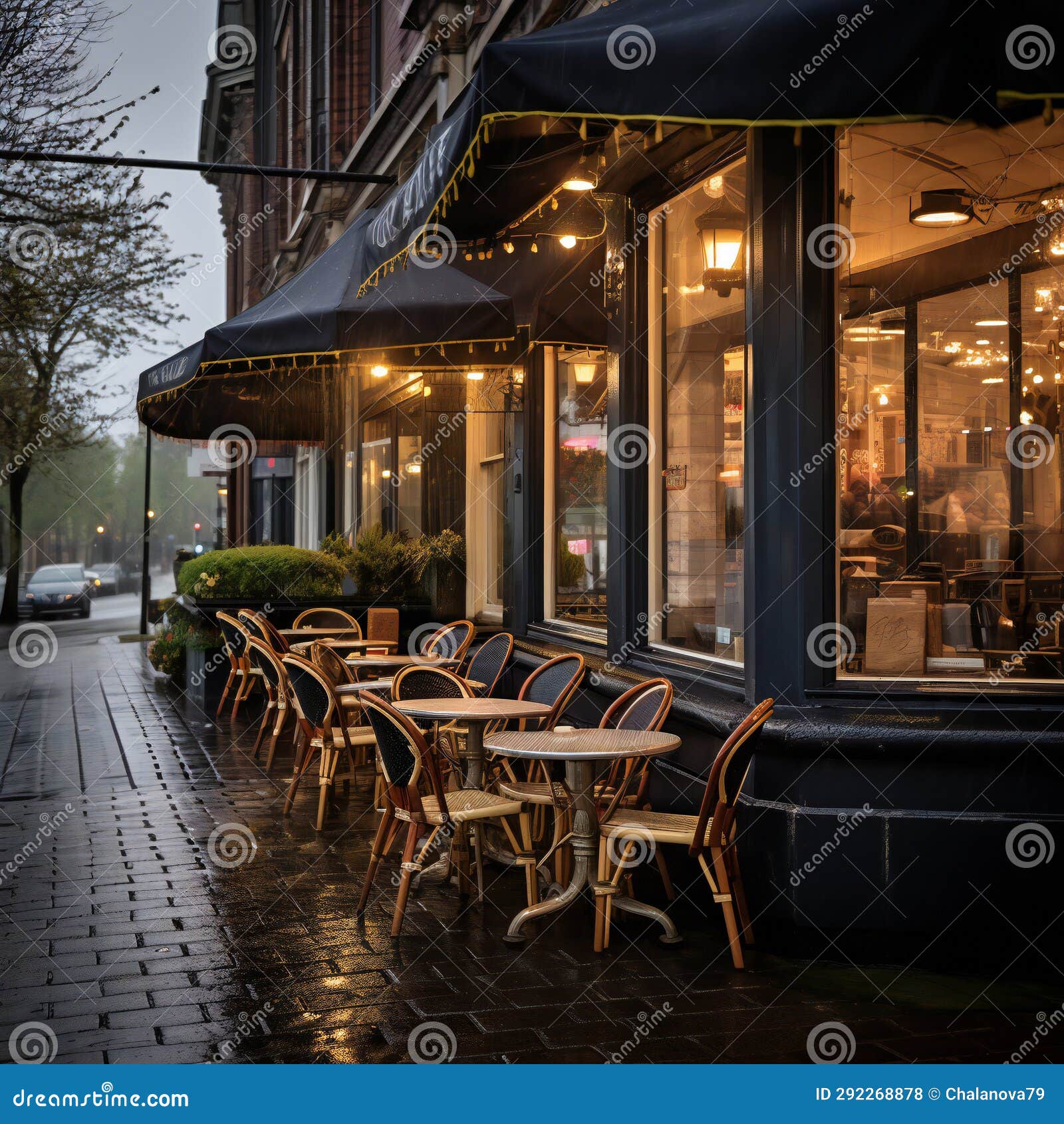 Café in Rainy Evening, Selective Focus. Light Coming from Windows Stock ...