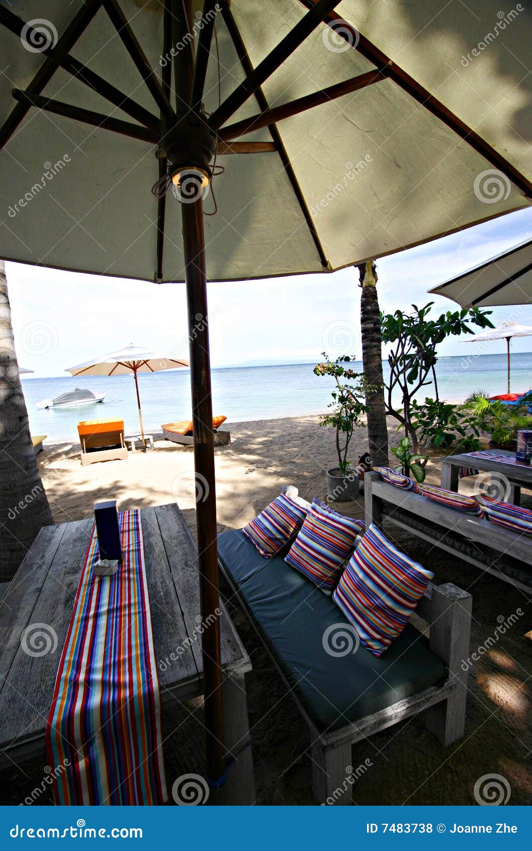 Cafe on Bali beach stock photo. Image of colourful, chair - 7483738