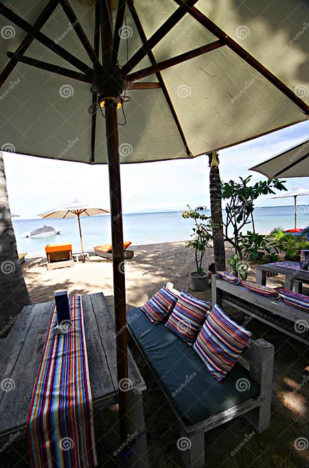 Cafe on Bali beach stock photo. Image of colourful, chair - 7483738