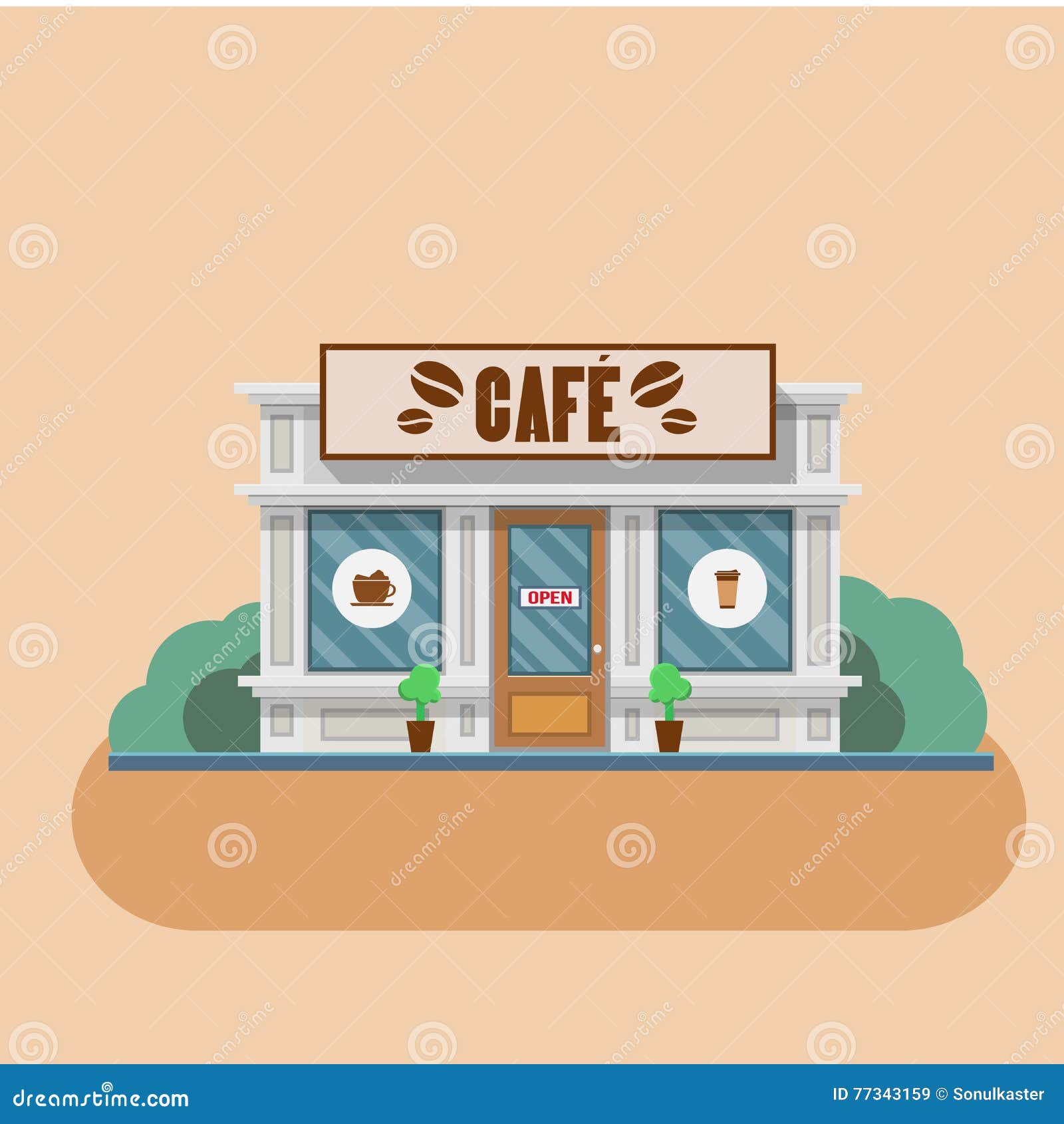 Cafe Building. Vector Flat Illustration Stock Vector - Illustration of ...