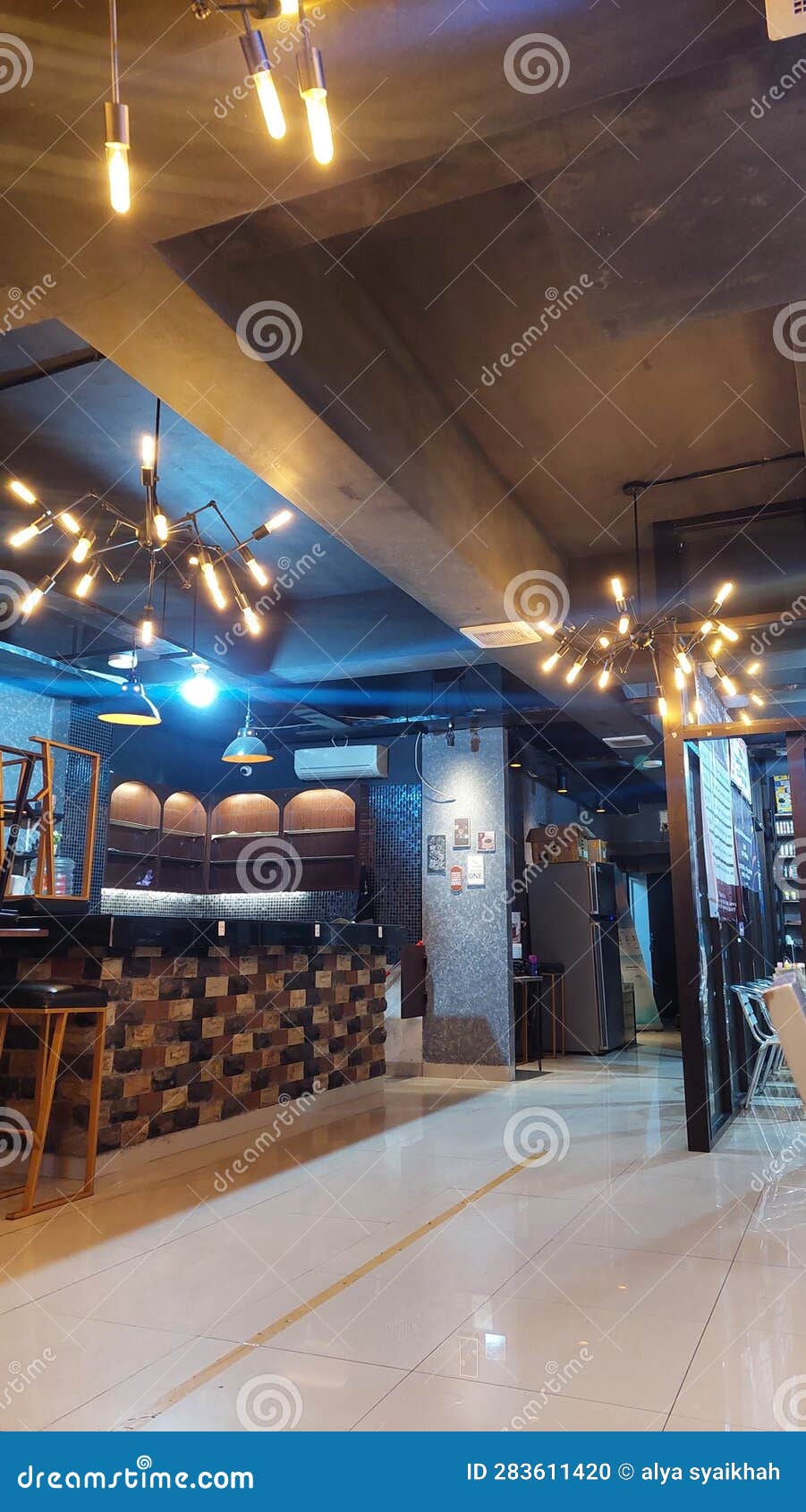 A cafe is closed at night stock photo. Image of night - 283611420