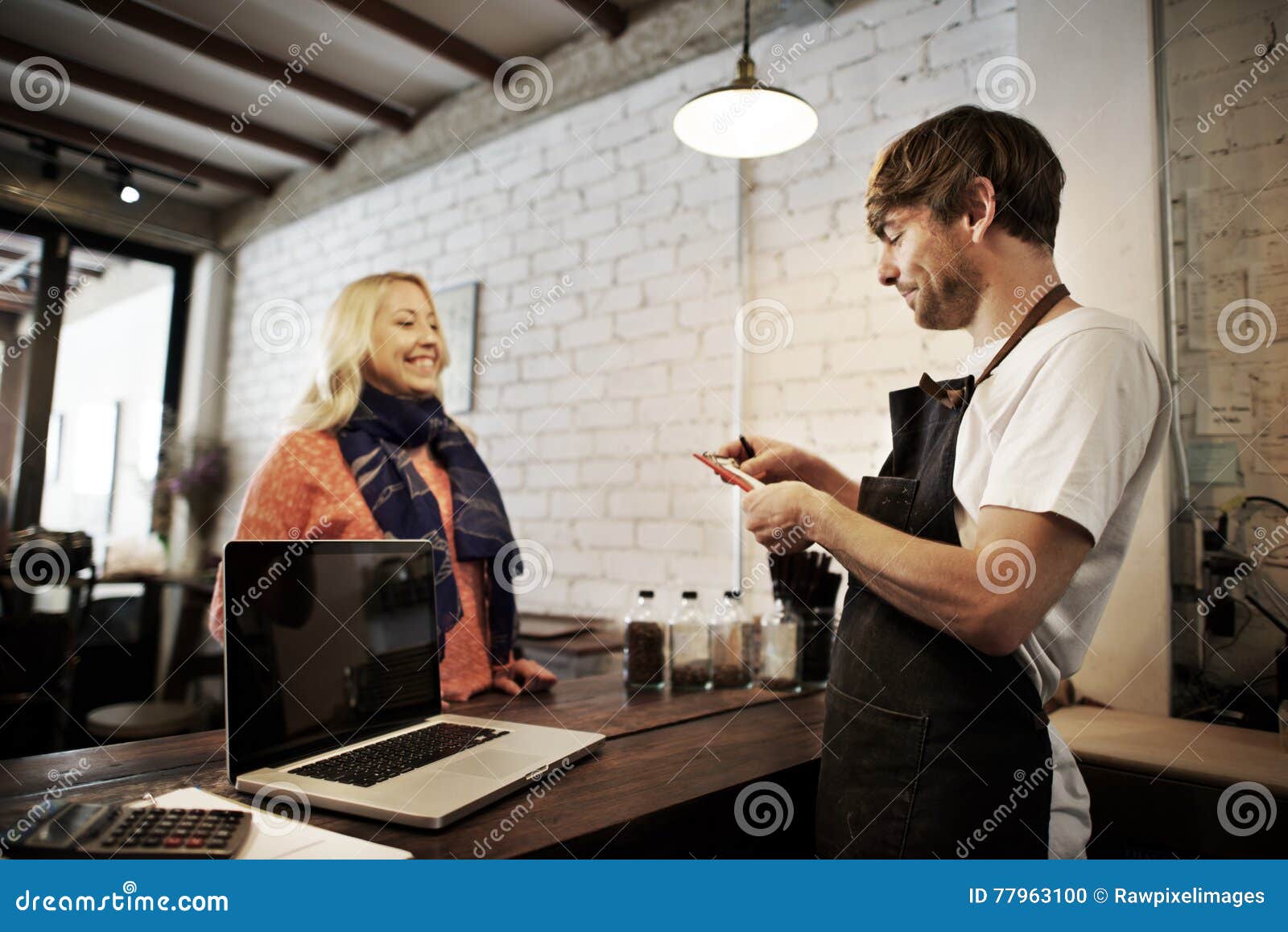 Cafe Coffee Waiter Staff Serving Cafeteria Apron Concept Stock Photo ...