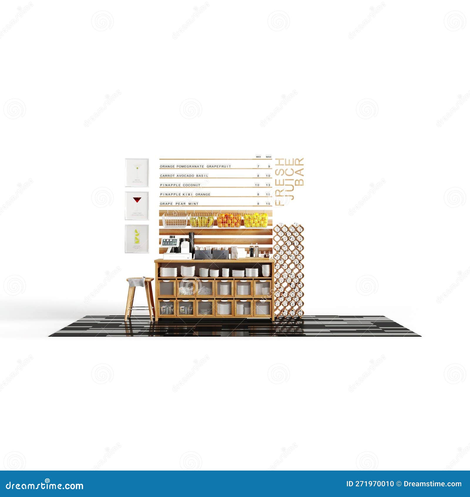 A Cafe Counter with Fruits, 3d Rendering Stock Illustration ...
