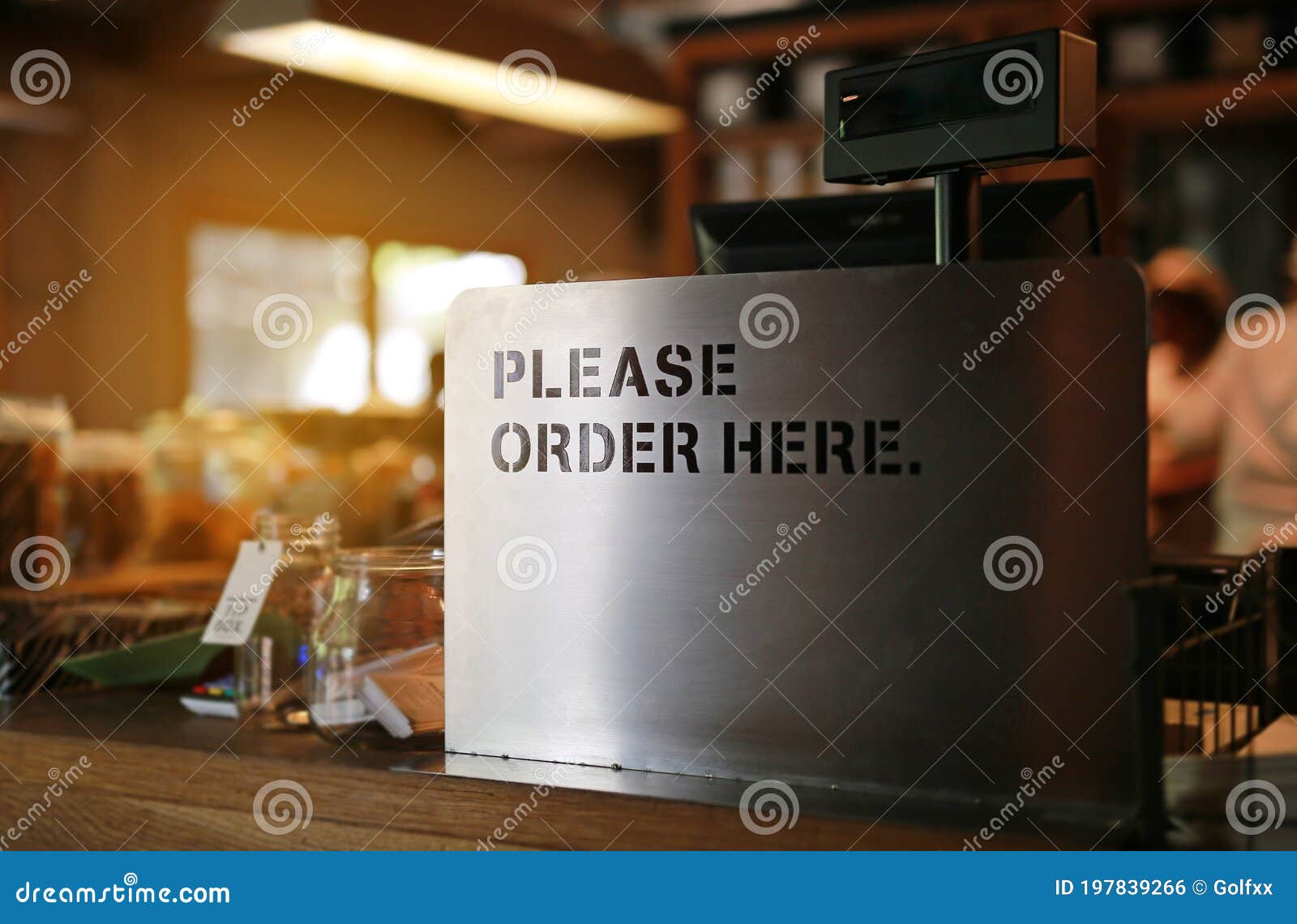 Cafe Counter with Monitor at Restaurant - Please Order Here Stock Photo ...