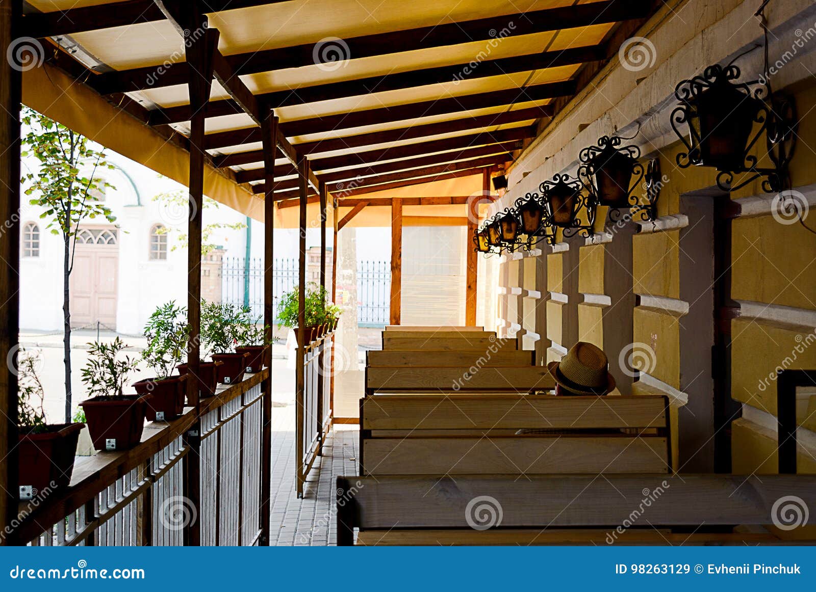 A Cafe. Cozy Terrace. Perspective Tables Along Stock Image - Image of ...