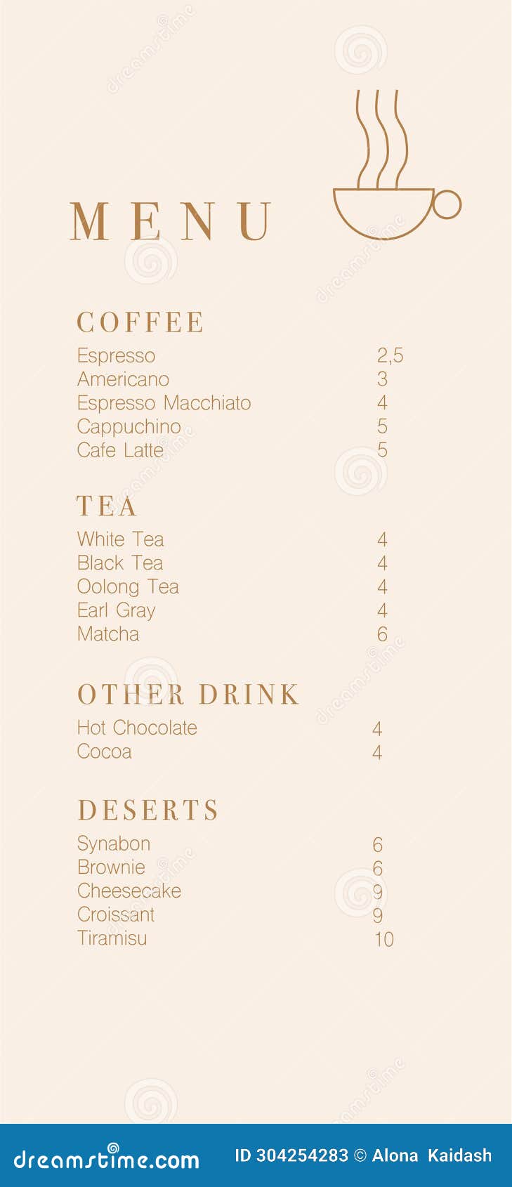 Cafe Design Menu. Coffee Drinks Menu Price List for Cafe, Coffee Shop ...