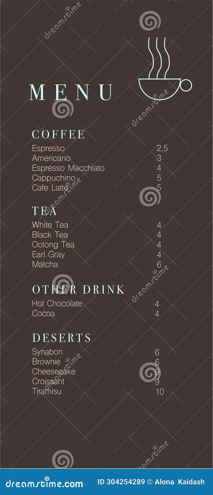 Cafe Design Menu. Coffee Drinks Menu Price List for Cafe, Coffee Shop ...