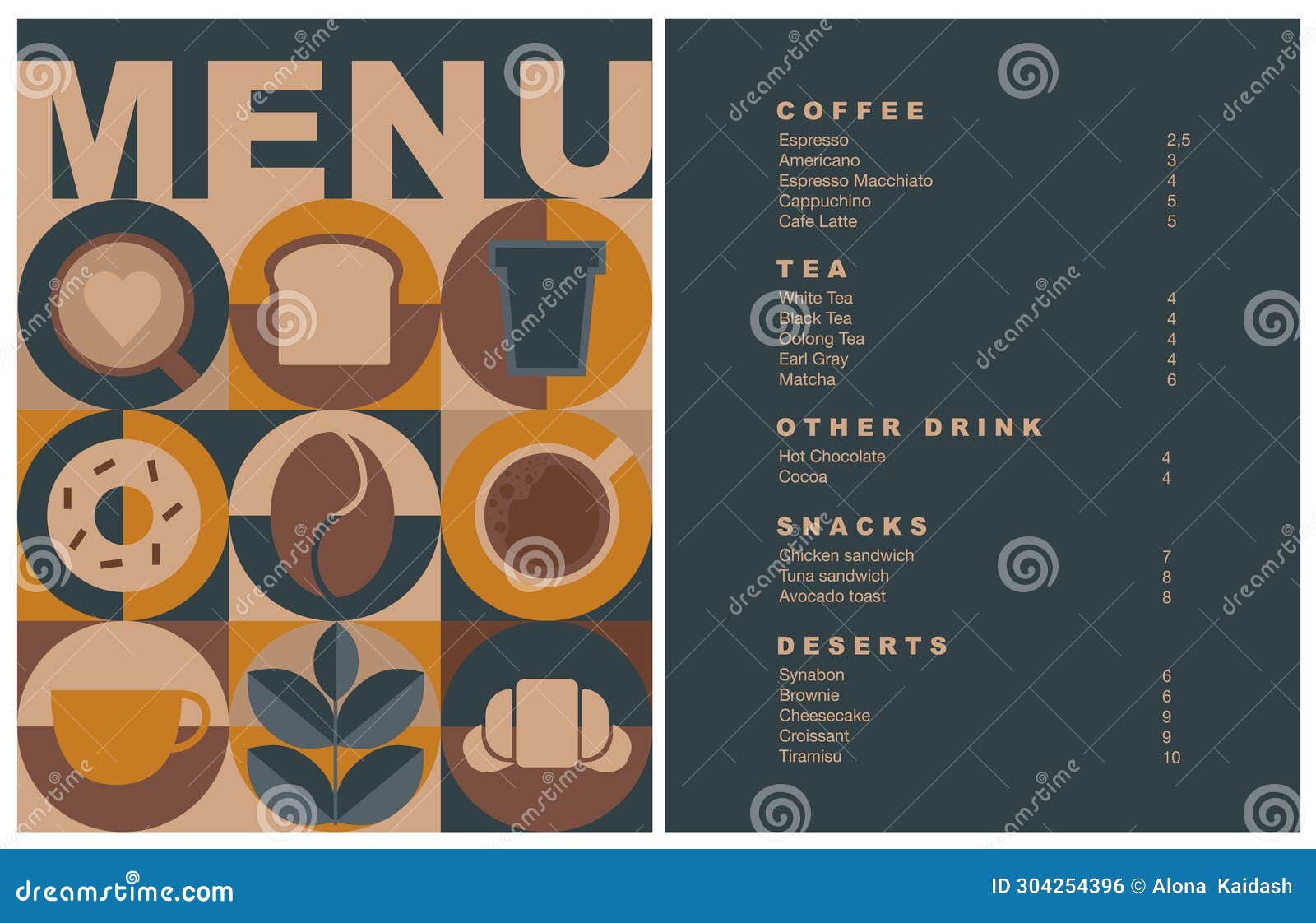 Cafe Design Menu. Coffee Drinks Menu Price List for Cafe, Coffee Shop ...