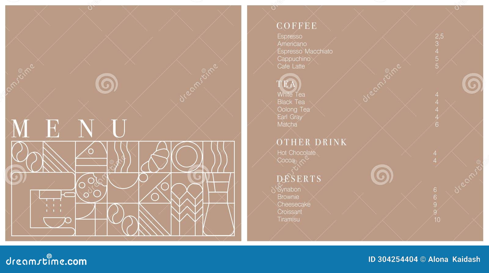 Cafe Design Menu. Coffee Drinks Menu Price List for Cafe, Coffee Shop ...