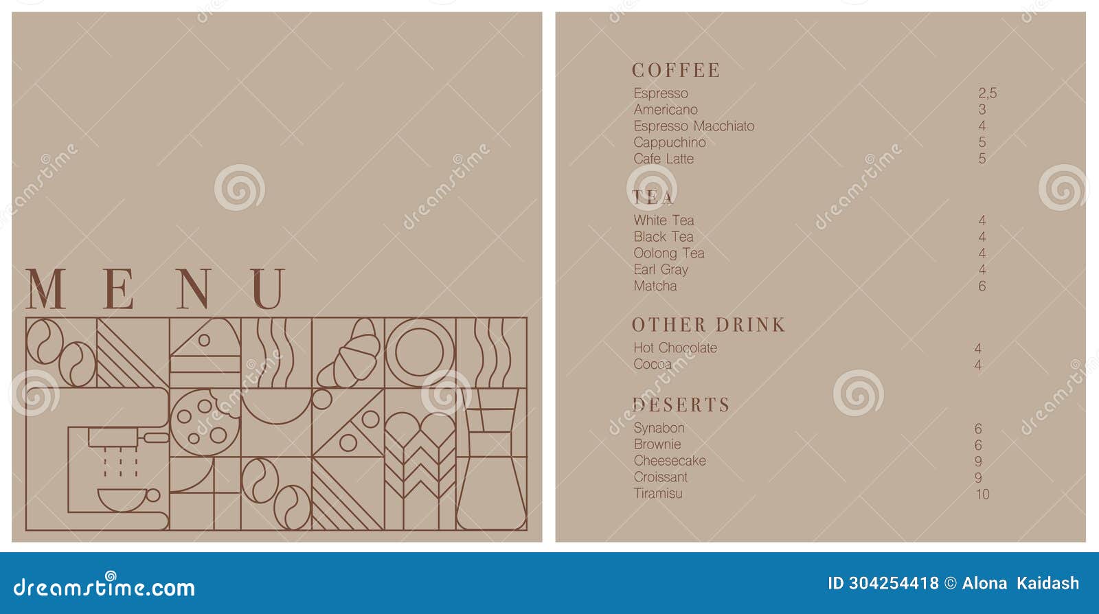 Cafe Design Menu. Coffee Drinks Menu Price List for Cafe, Coffee Shop ...