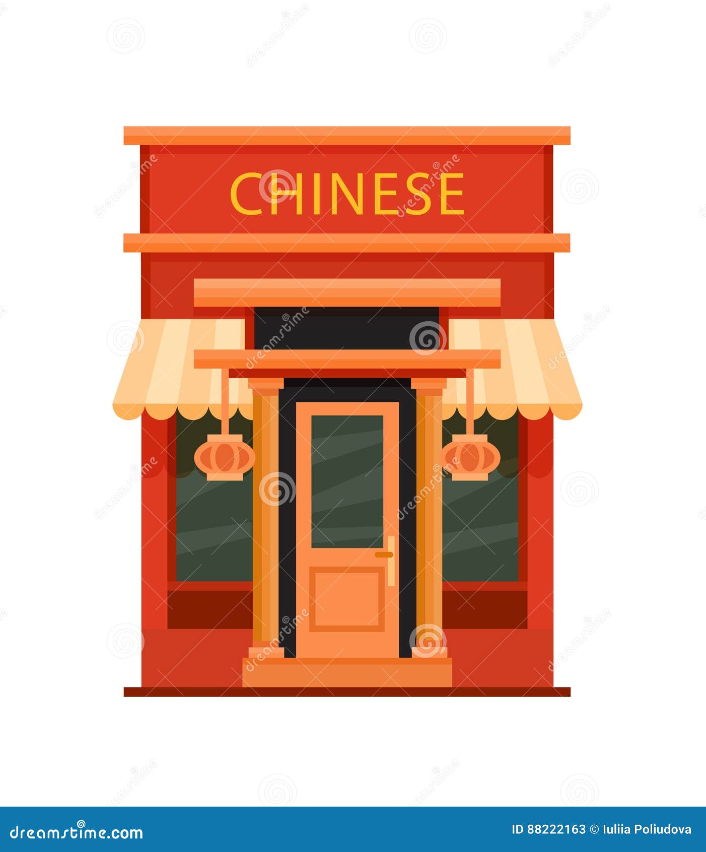 Chinese Cafe In The Evening. Asian Food. A Restaurant. Hand Drawn ...