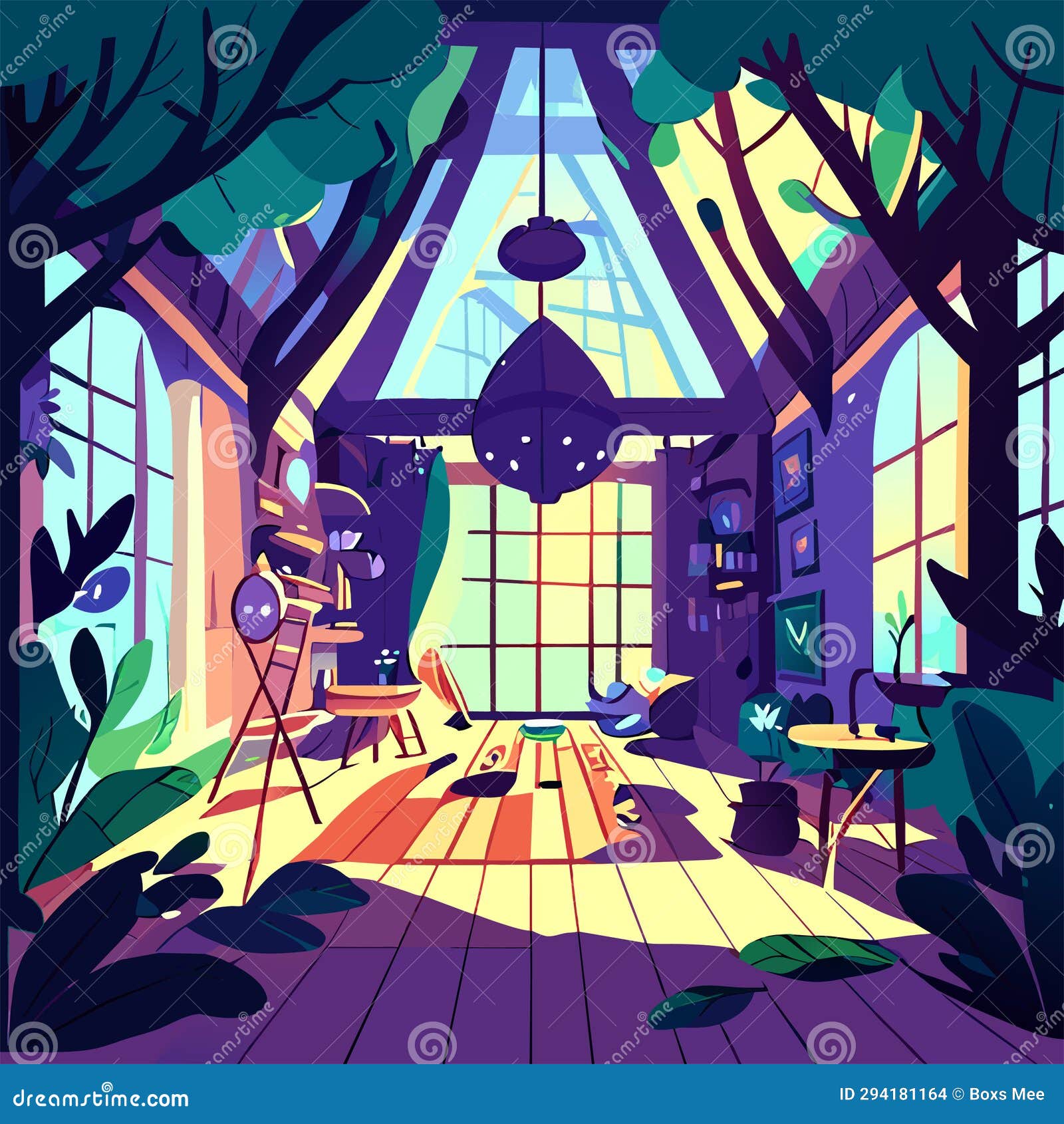 Cafe in the Forest. Vector in Flat Cartoon Style. Generative AI Stock ...